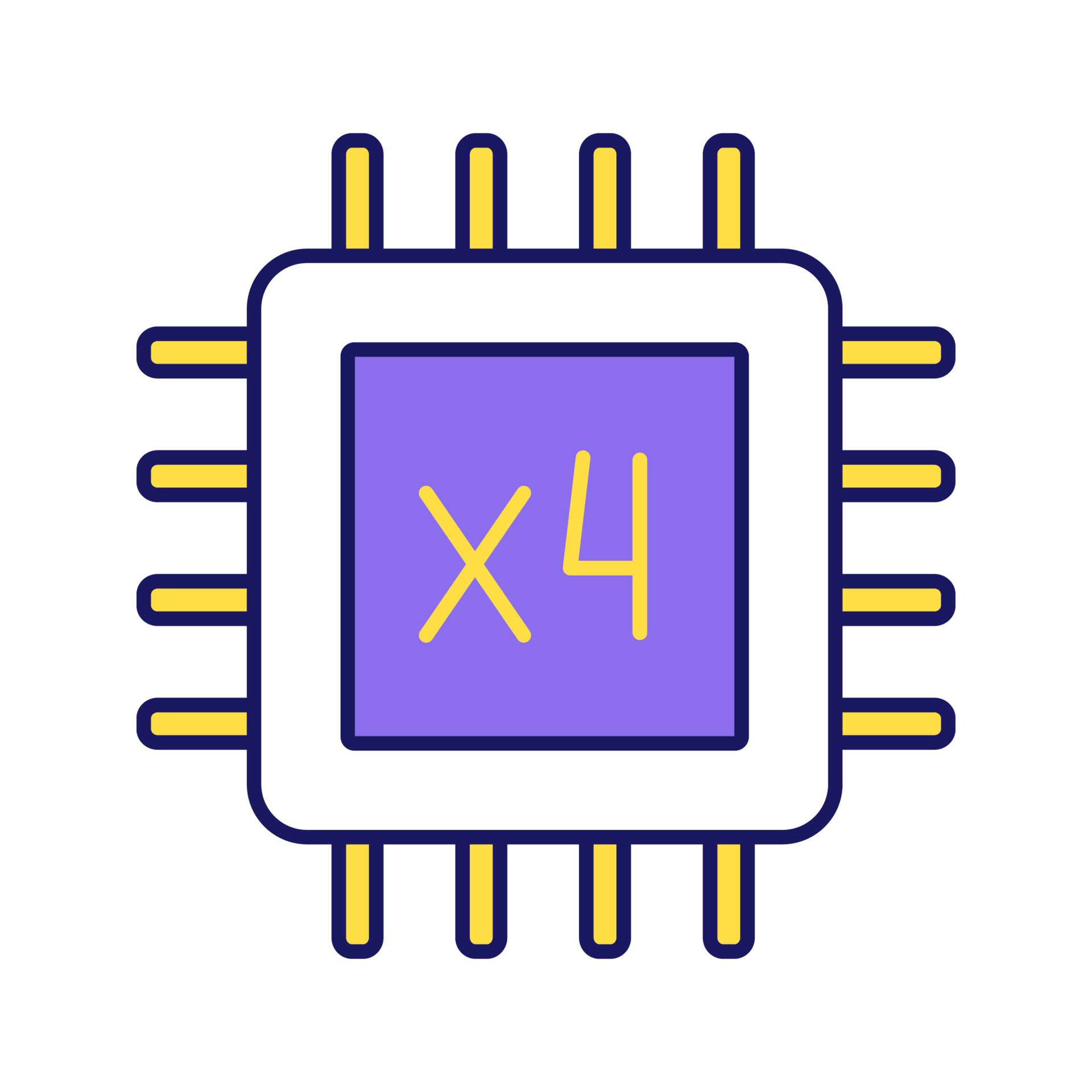 Quad Core Processor Color Icon Four Core Microprocessor Microchip Chipset Cpu Central