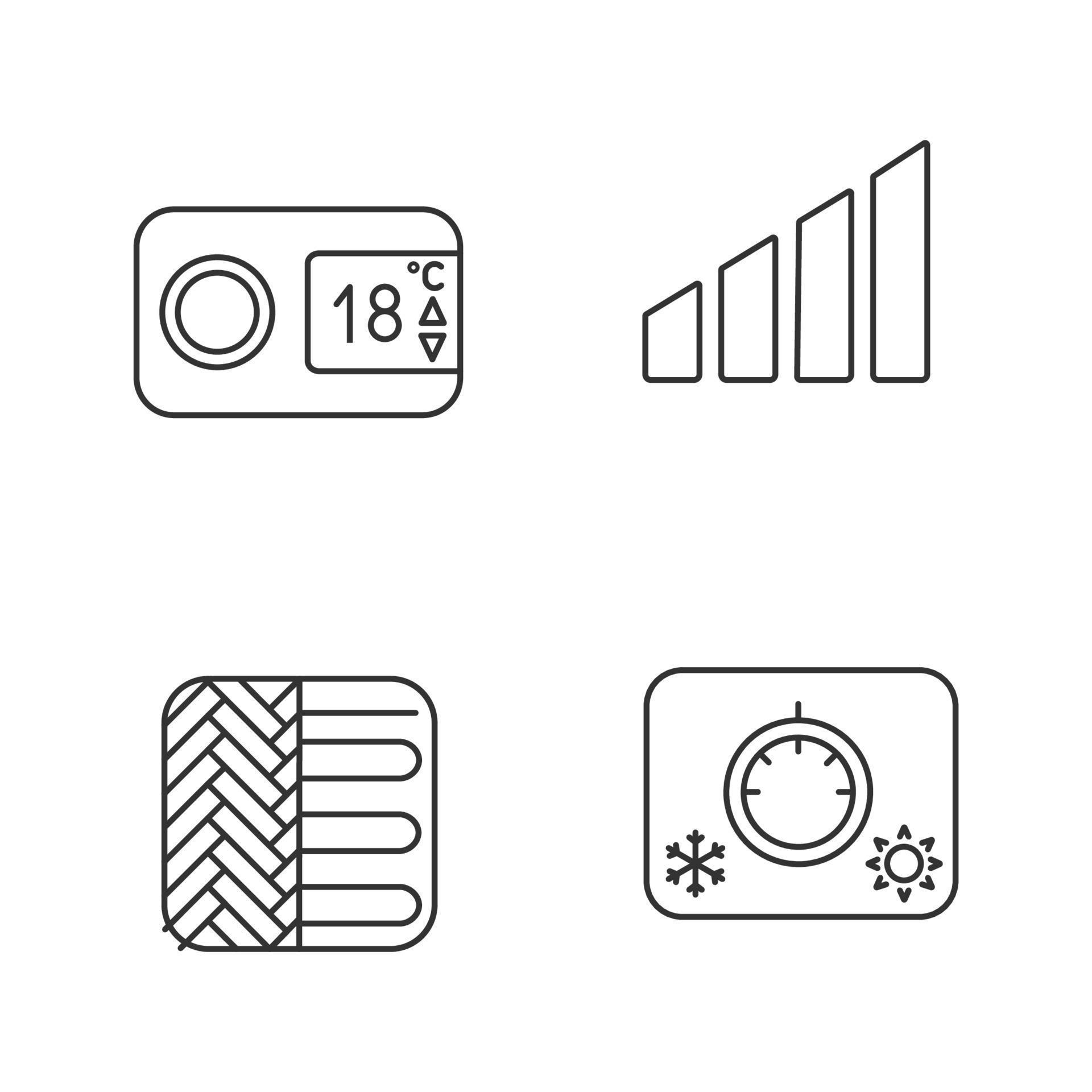 Air Conditioning Linear Icons Set Digital Thermostat Power Level Floor Heating Climate