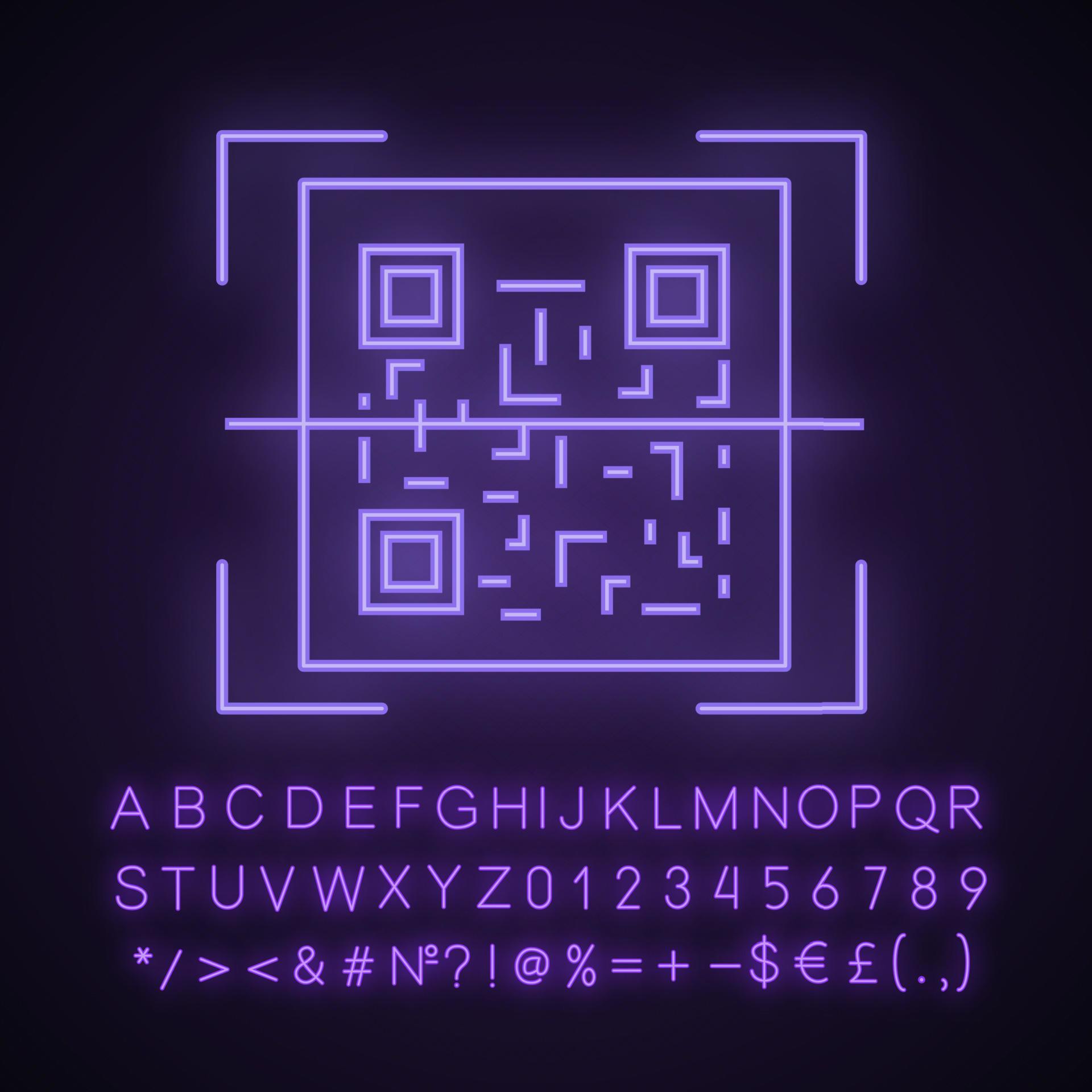 QR code scanner neon light icon. Quick response code. Matrix barcode ...