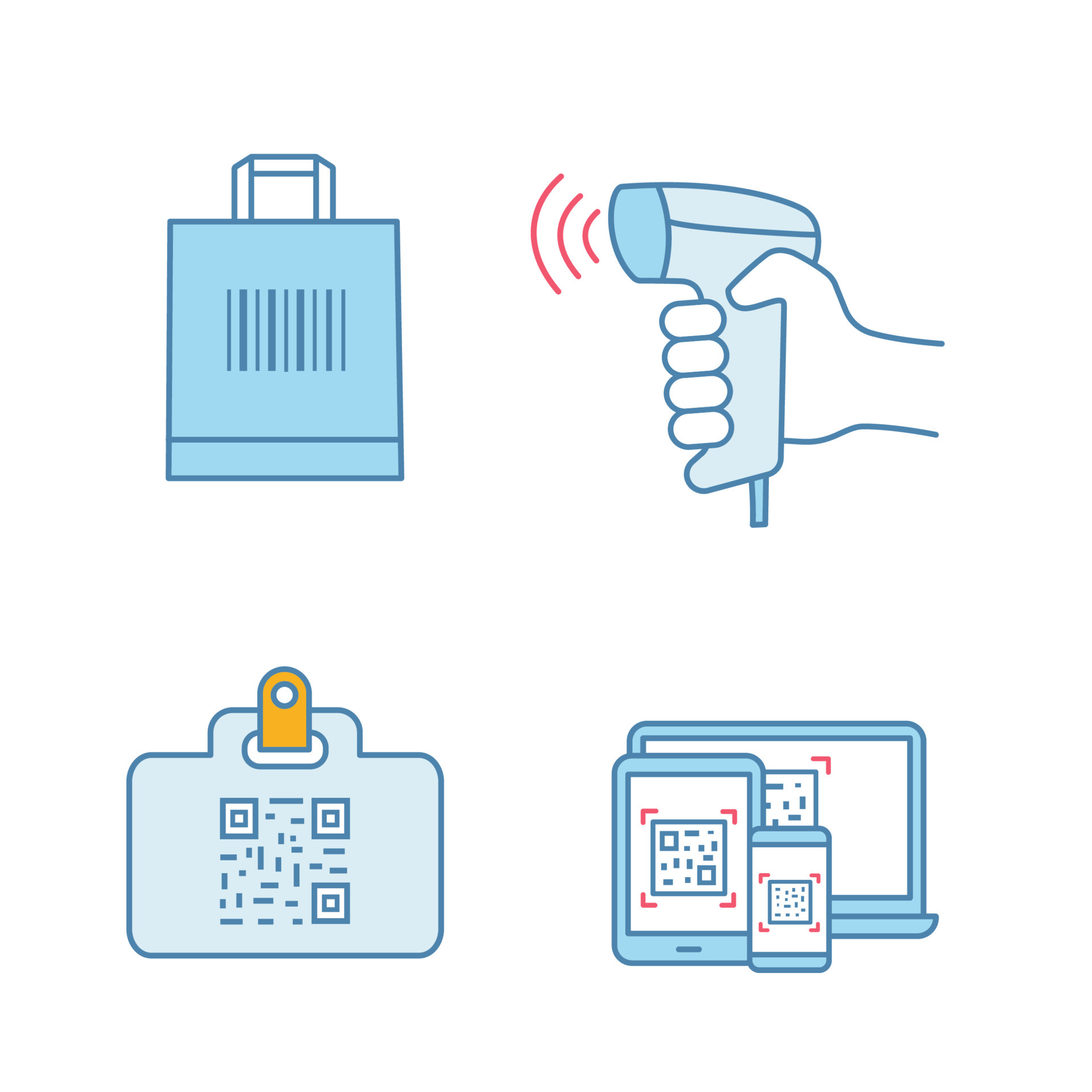 Barcodes Color Icons Set Qr Code Identification Card Handheld Barcode