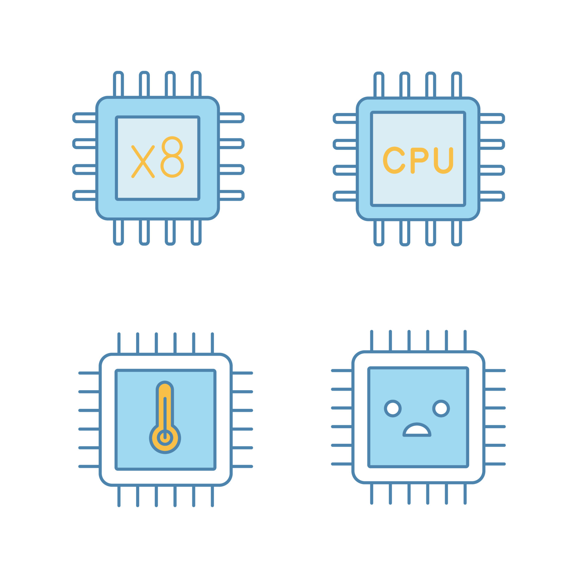 Processors Color Icons Set Octa Core Cpu Processors Microprocessor Temperature Sad Chip