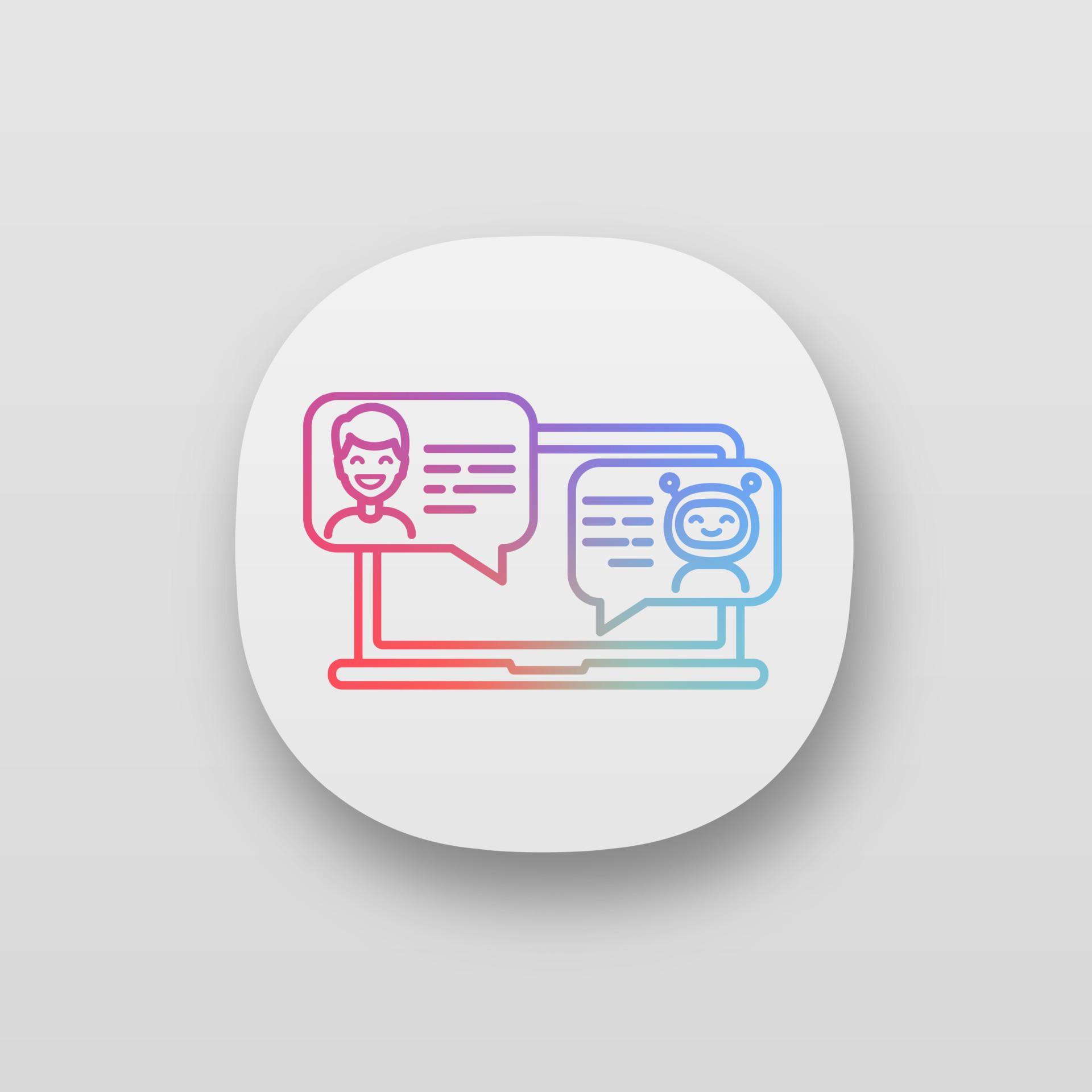 Support chatbot app icon. UI UX user interface. Messenger bot. Virtual assistant. Modern robot ...