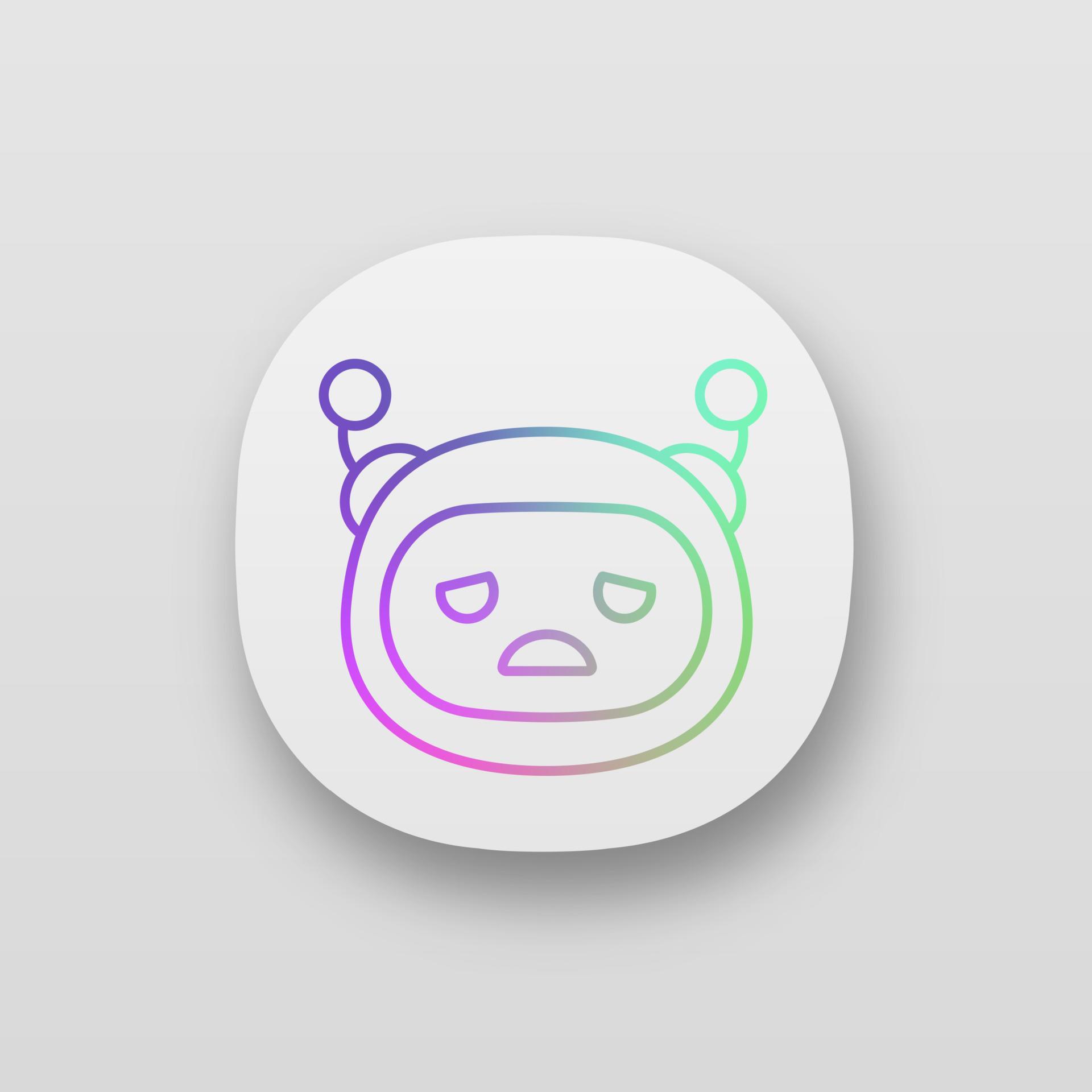 Sad robot emoji app icon. Upset chatbot smiley. UI UX user interface ... Sad robot emoji app icon. Upset chatbot smiley. UI UX user interface ...