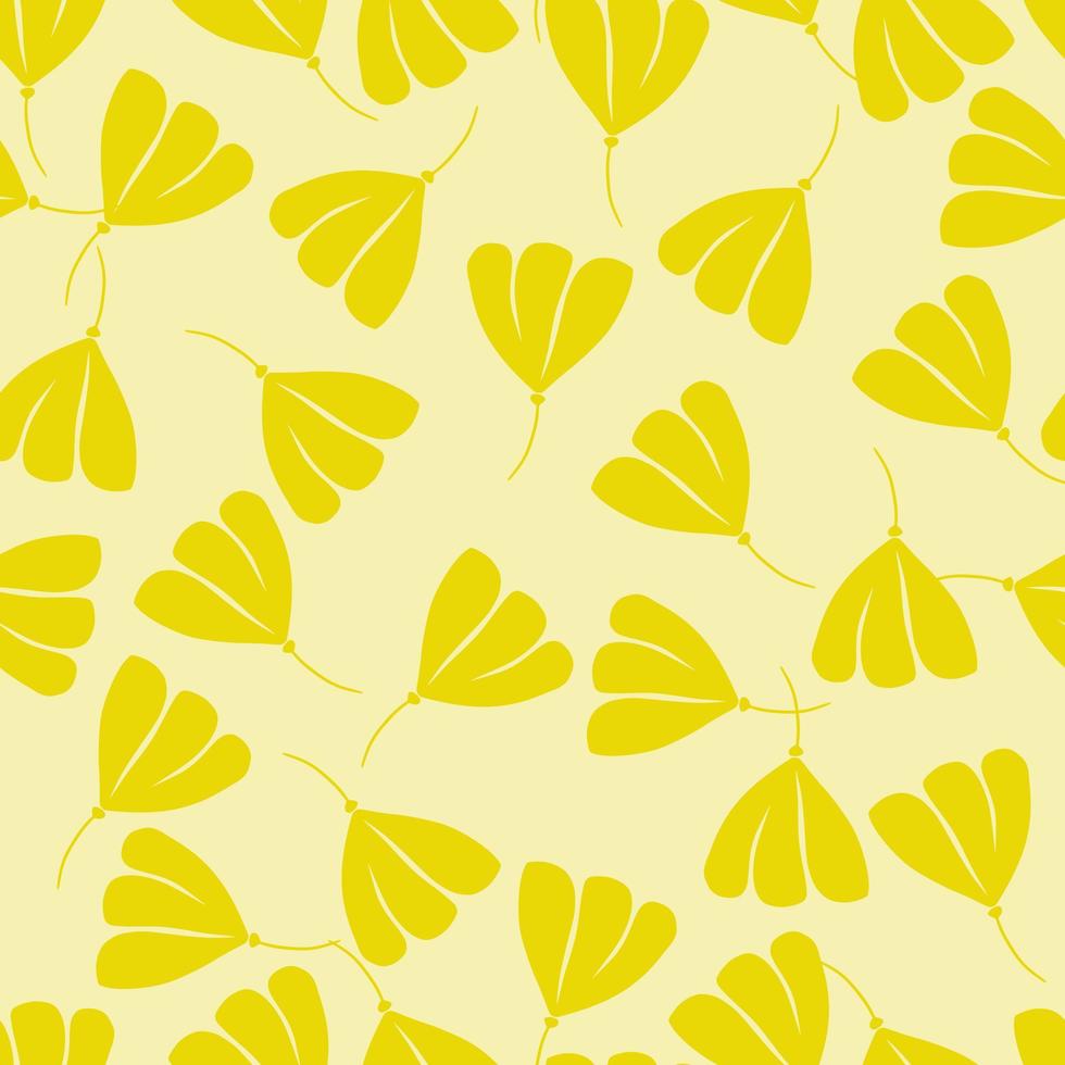 Yellow random cosmos flowers elements seamless pattern. Hand drawn botanic backdrop. Simple ...