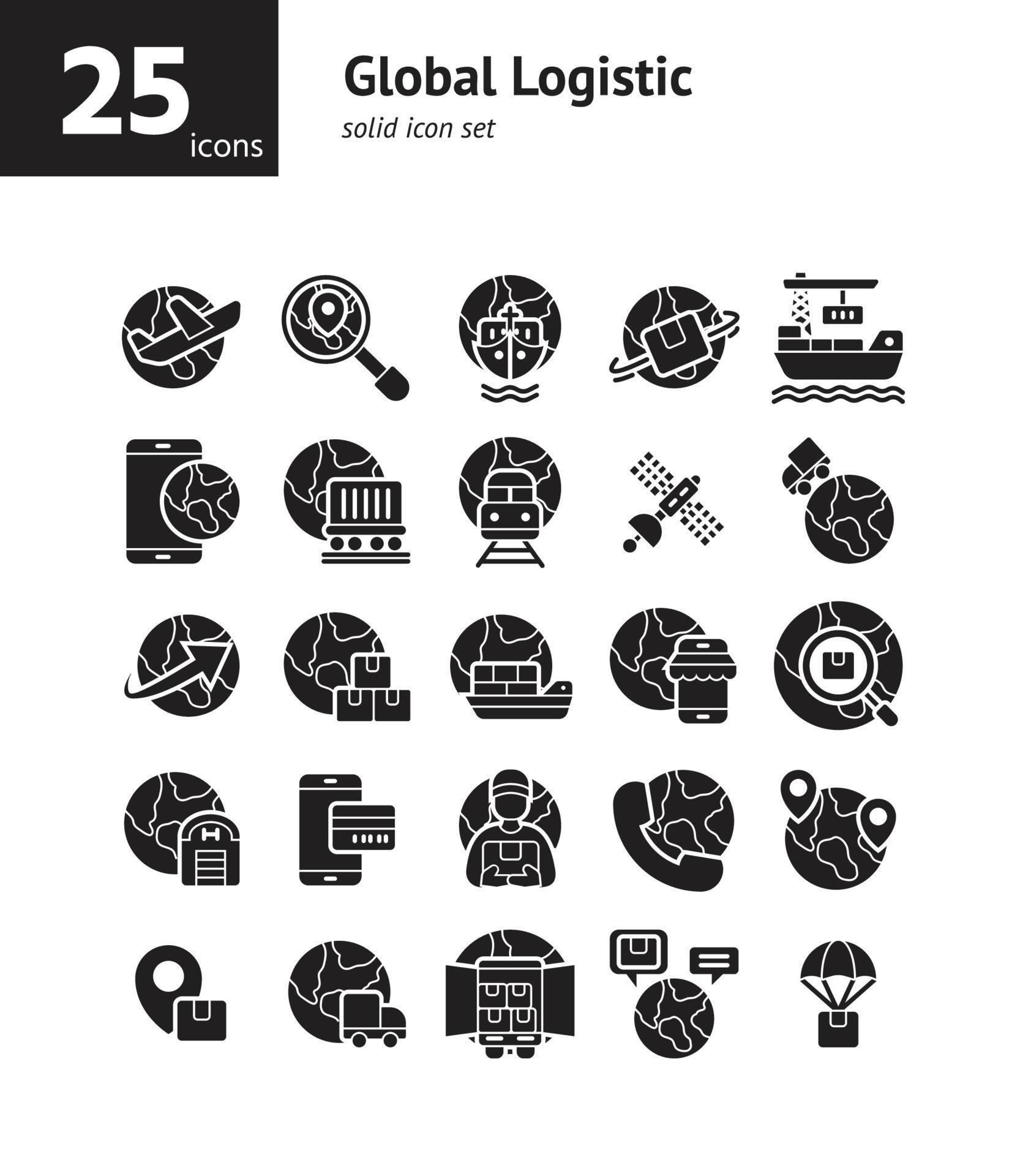 conjunto de iconos sólidos de logística global. 5696286 Vector en Vecteezy