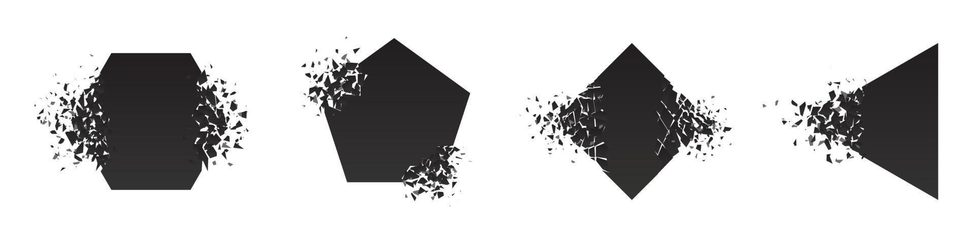 Shape shattered and explodes flat style design vector illustration set ...