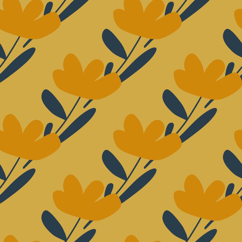Botanic seamless pattern with hand drawn abstract flower shapes. Orange background. Nature ...