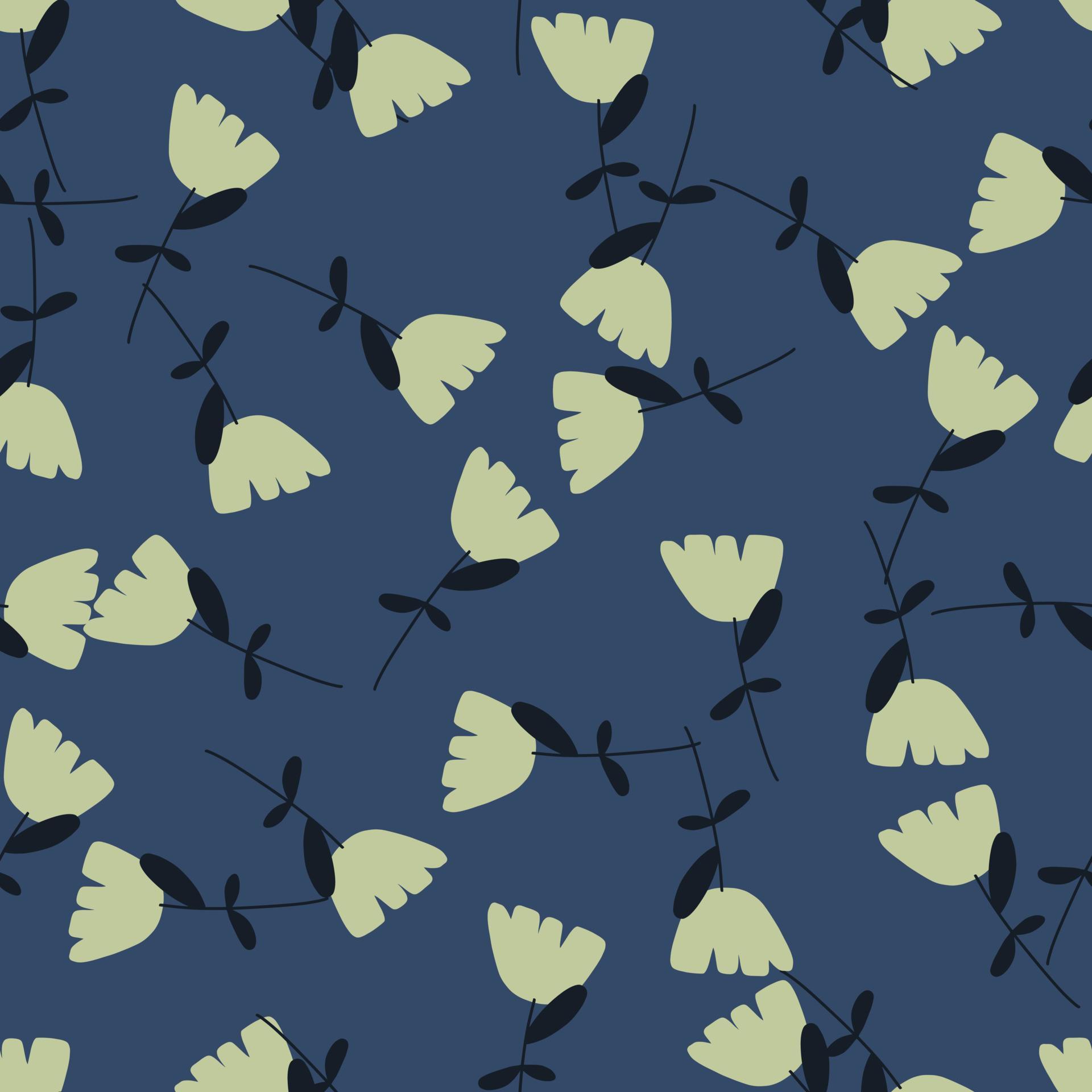 Random style seamless pattern with simple pale flowers elements. Blue ...