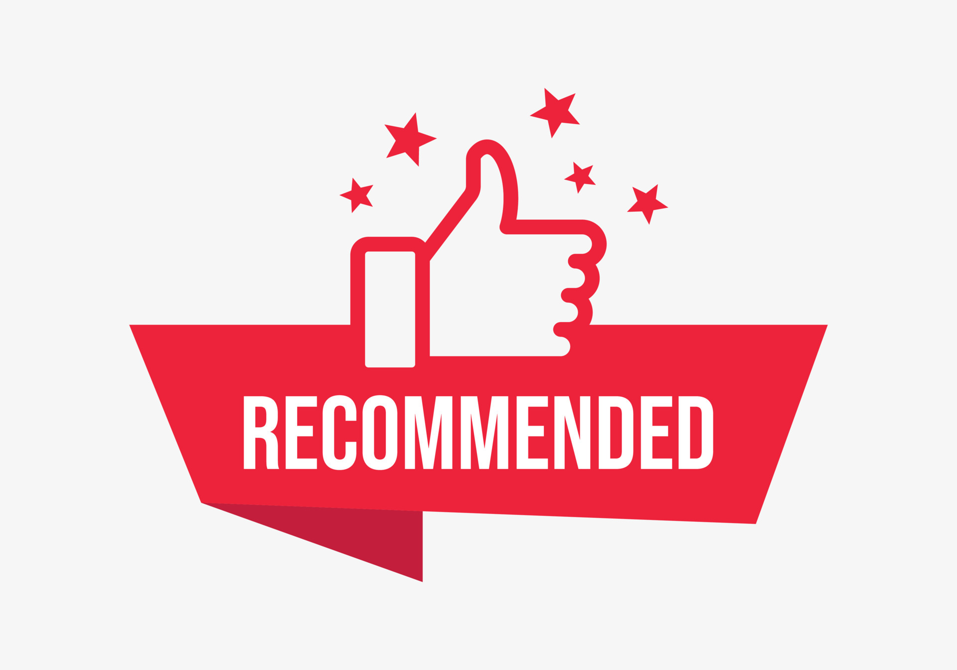 Red vector banner recommended with thumbs up and stars. Modern web ... Red vector banner recommended with thumbs up and stars. Modern web ...