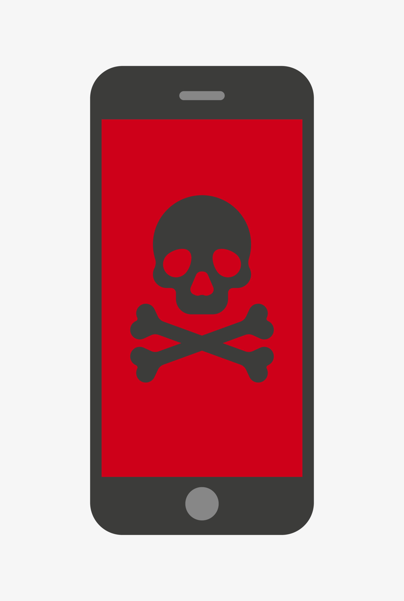 Malware Notification On Smartphone Vector Illustration Smartphone With Skull And Bones Virus