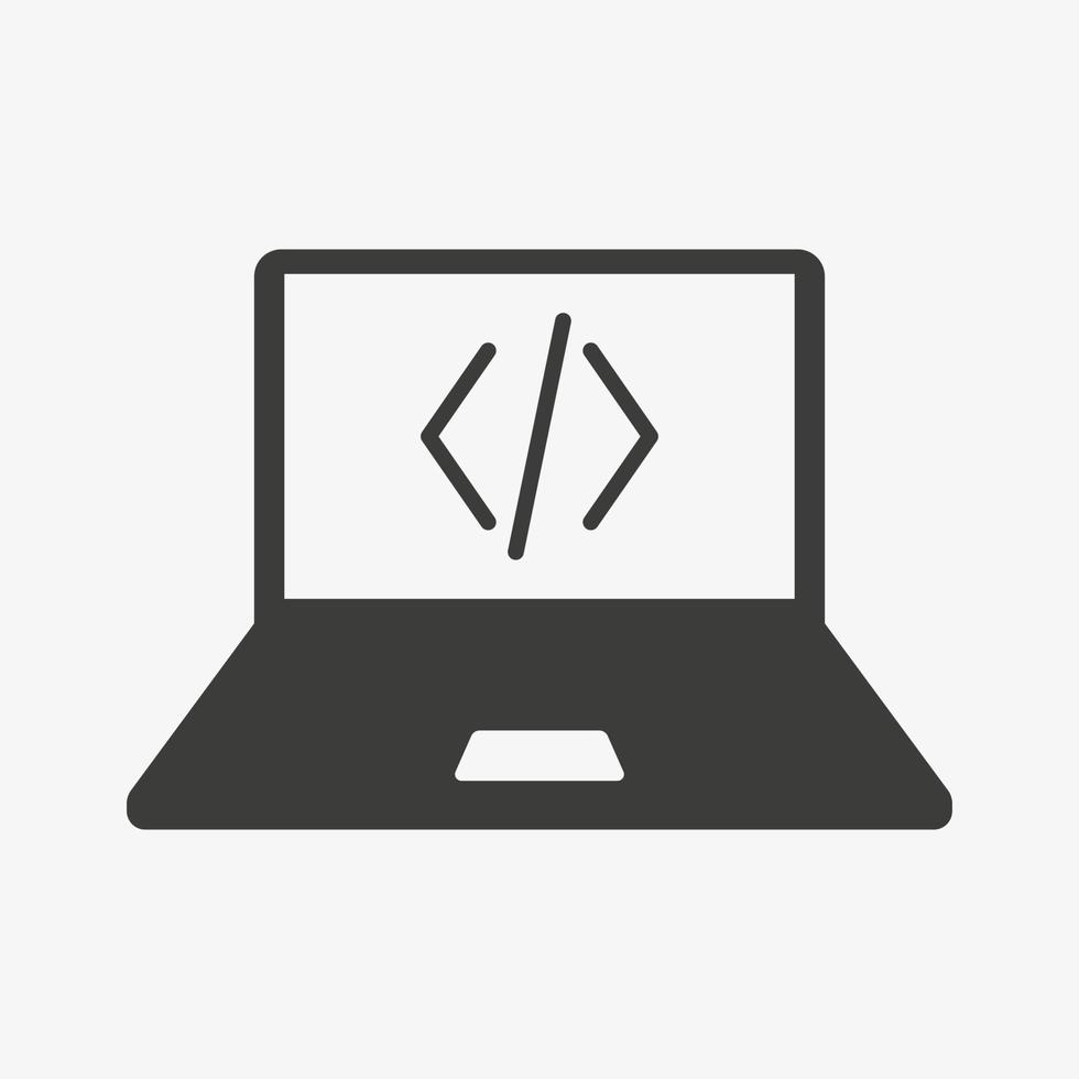 Icono De Vector De Codificaci n En La Pantalla Del Port til Aislado icono-de-vector-de-codificaci-n-en-la-pantalla-del-port-til-aislado