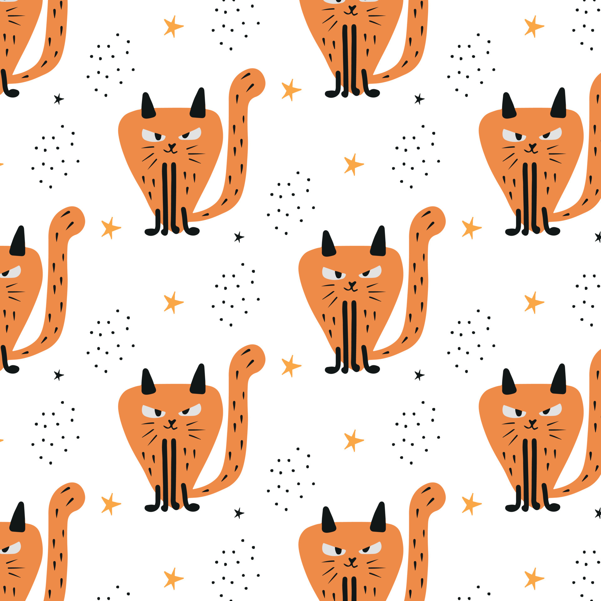 Childrens pattern with cats. Hand-drawn pattern with an angry cat. The ...