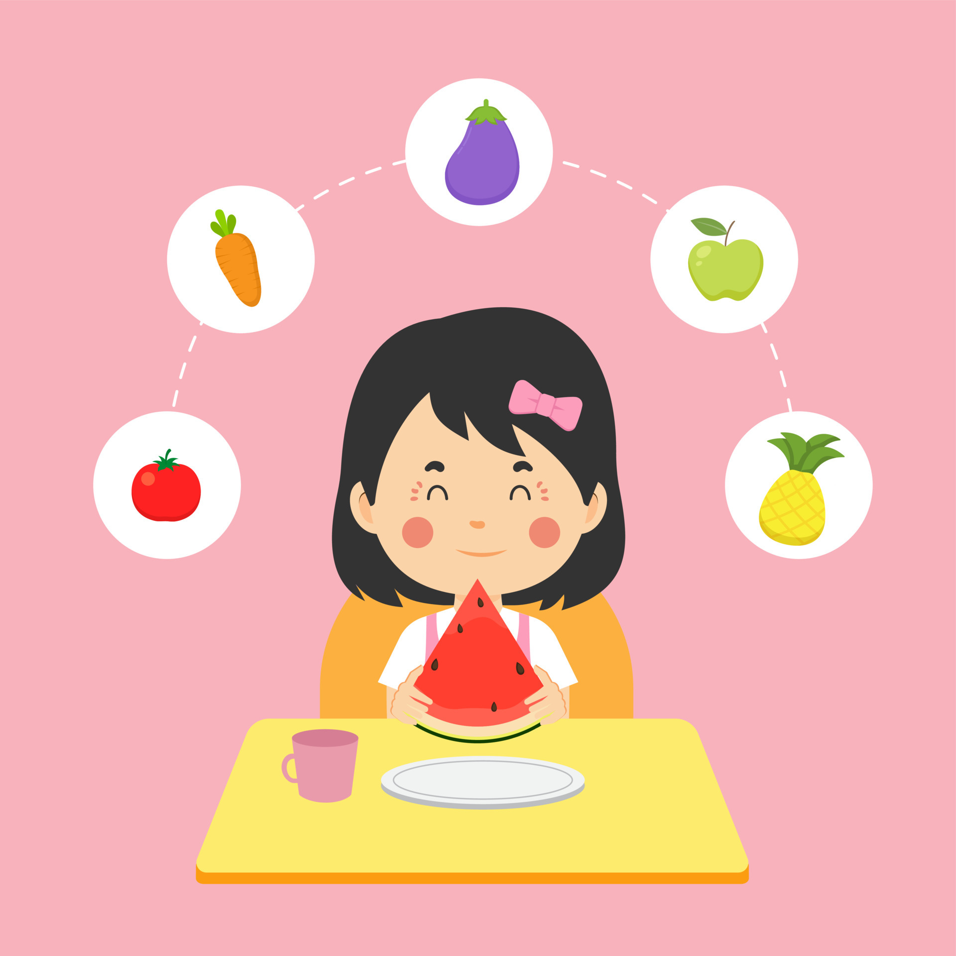 Vector De Stock Niños Comiendo Alimentos Saludables 5723701 Vector En Vecteezy