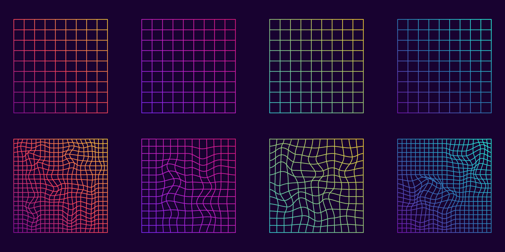 Distorted Grid Square Neon Pattern. Warp Futuristic Geometric Square Glitch. Abstract Modern ...