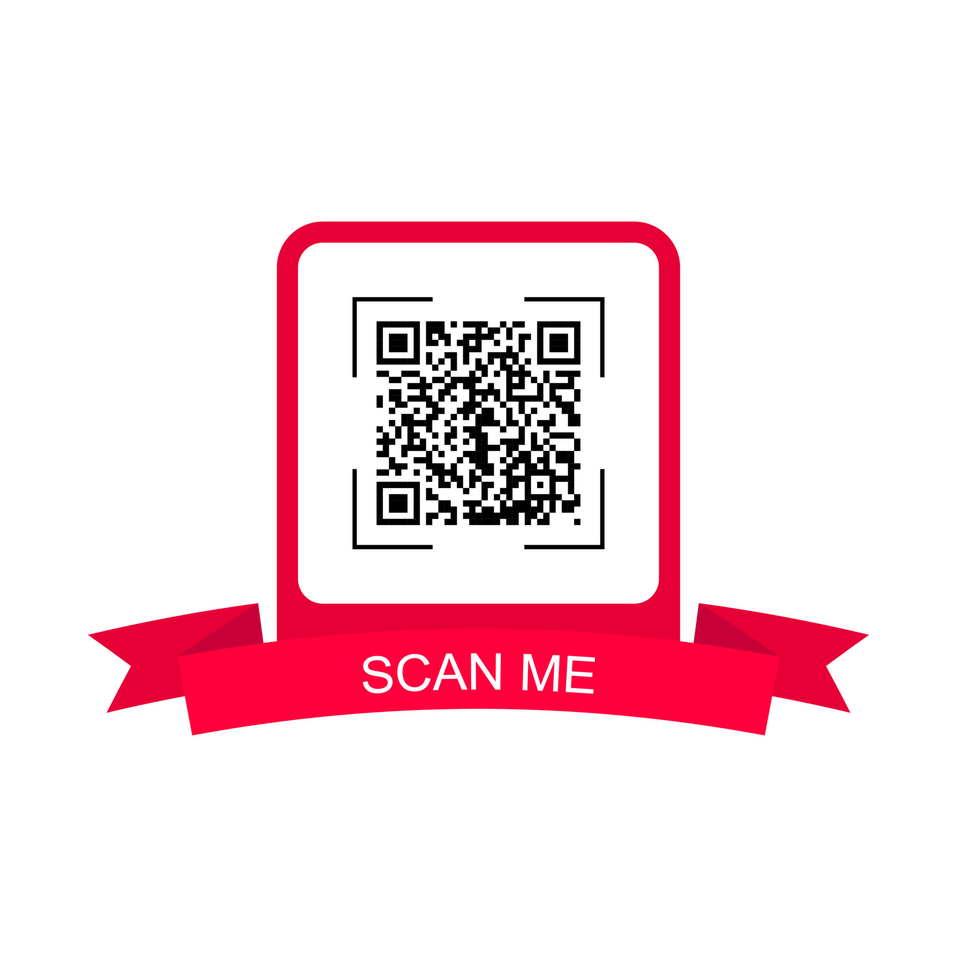Red frame with ribbon for qr code. Creative concept qr code. Scan me ... Red frame with ribbon for qr code. Creative concept qr code. Scan me ...