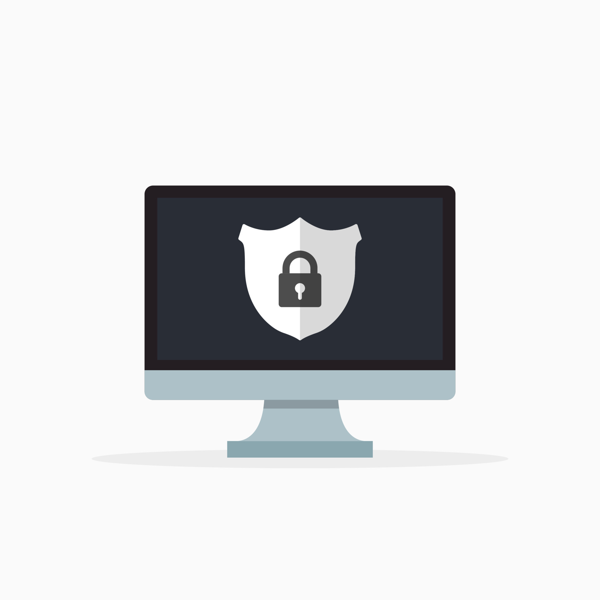 Key Lock On Computer Screen Shield With Padlock Icon Data And Private