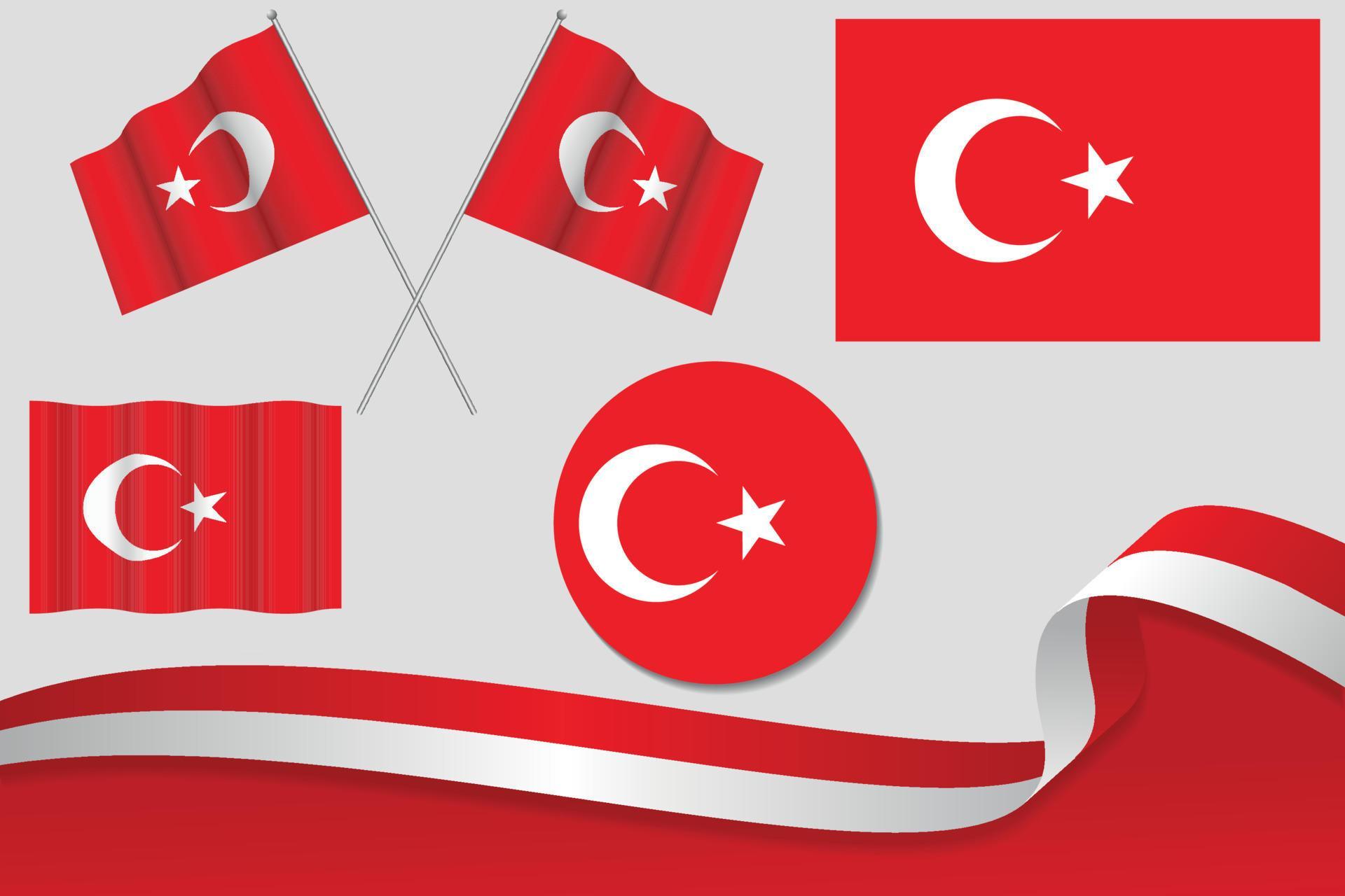 Set Of Turkey Flags In Different Designs, Icon, Flaying Flags With ...