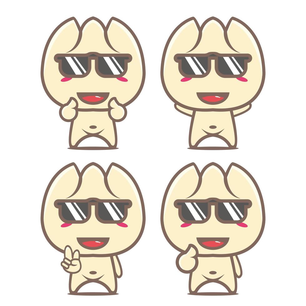 Set Collection Of Cute Dim Sum Mascot Design Character Isolated On A