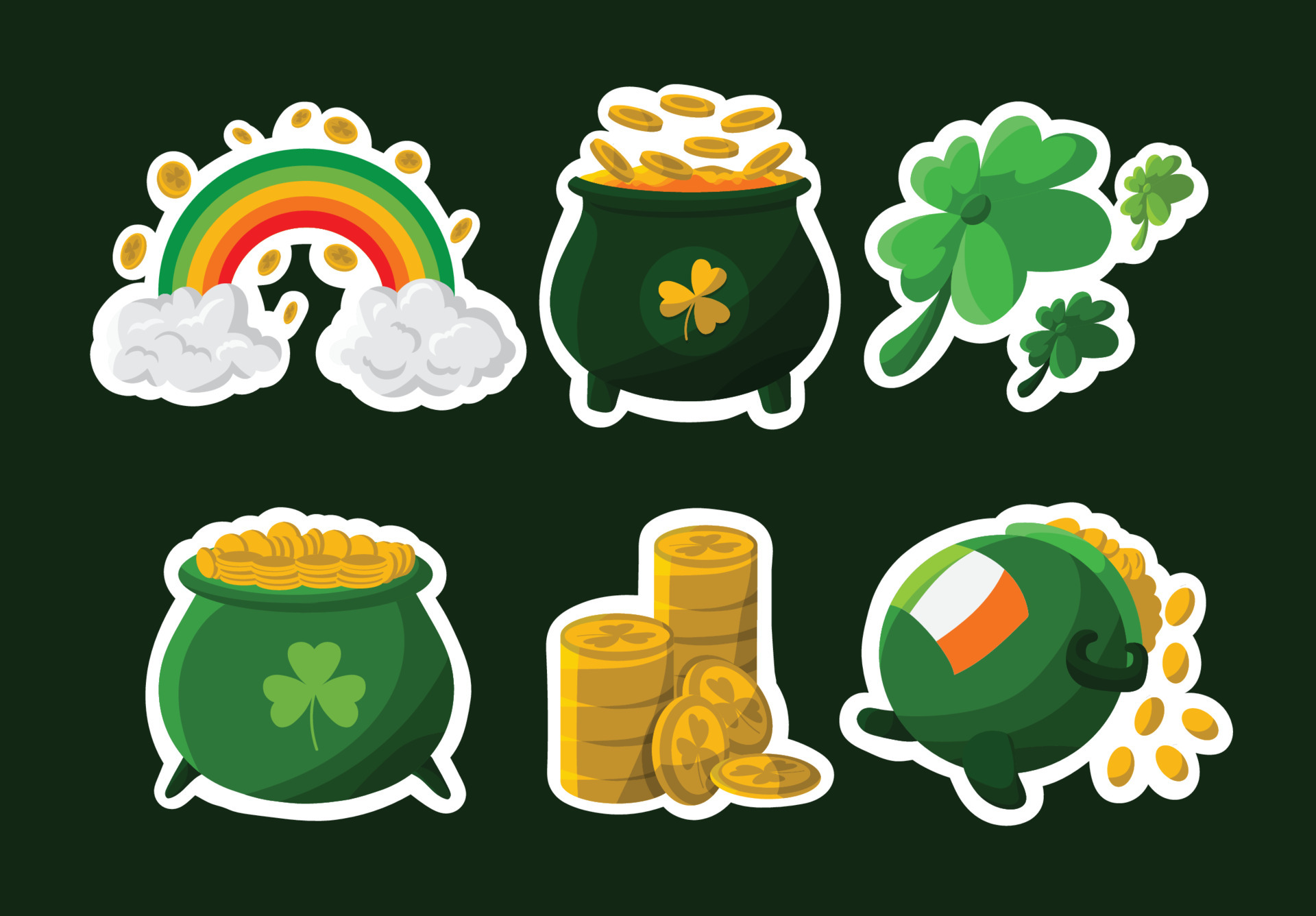St. Patrick's Day Pot of Gold Stickers 5735040 Vector Art at Vecteezy