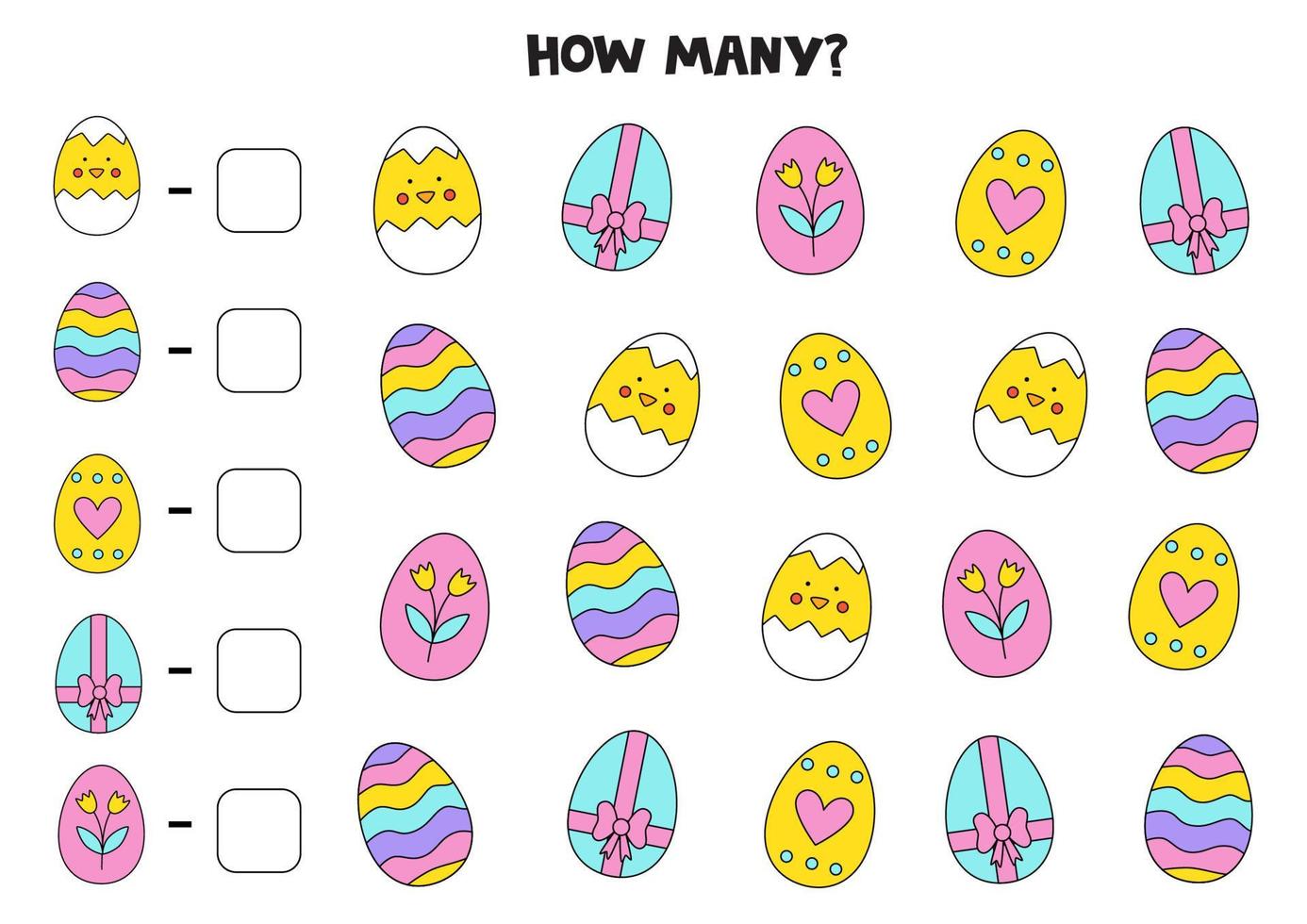 Counting game with Easter eggs. Math worksheet. 5741367 Vector Art at ...