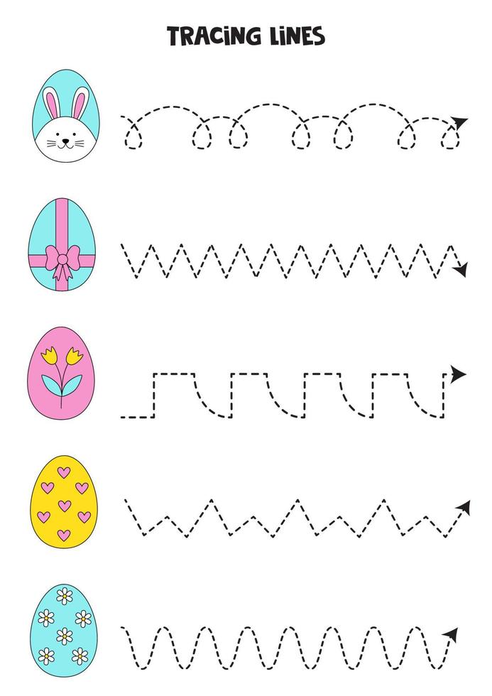 Tracing lines with cute Easter eggs. Writing practice. 5741388 Vector ...