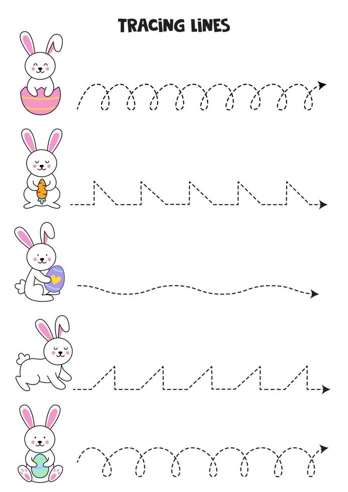 Tracing lines with cute Easter bunnies. Writing practice. 5741390 ...