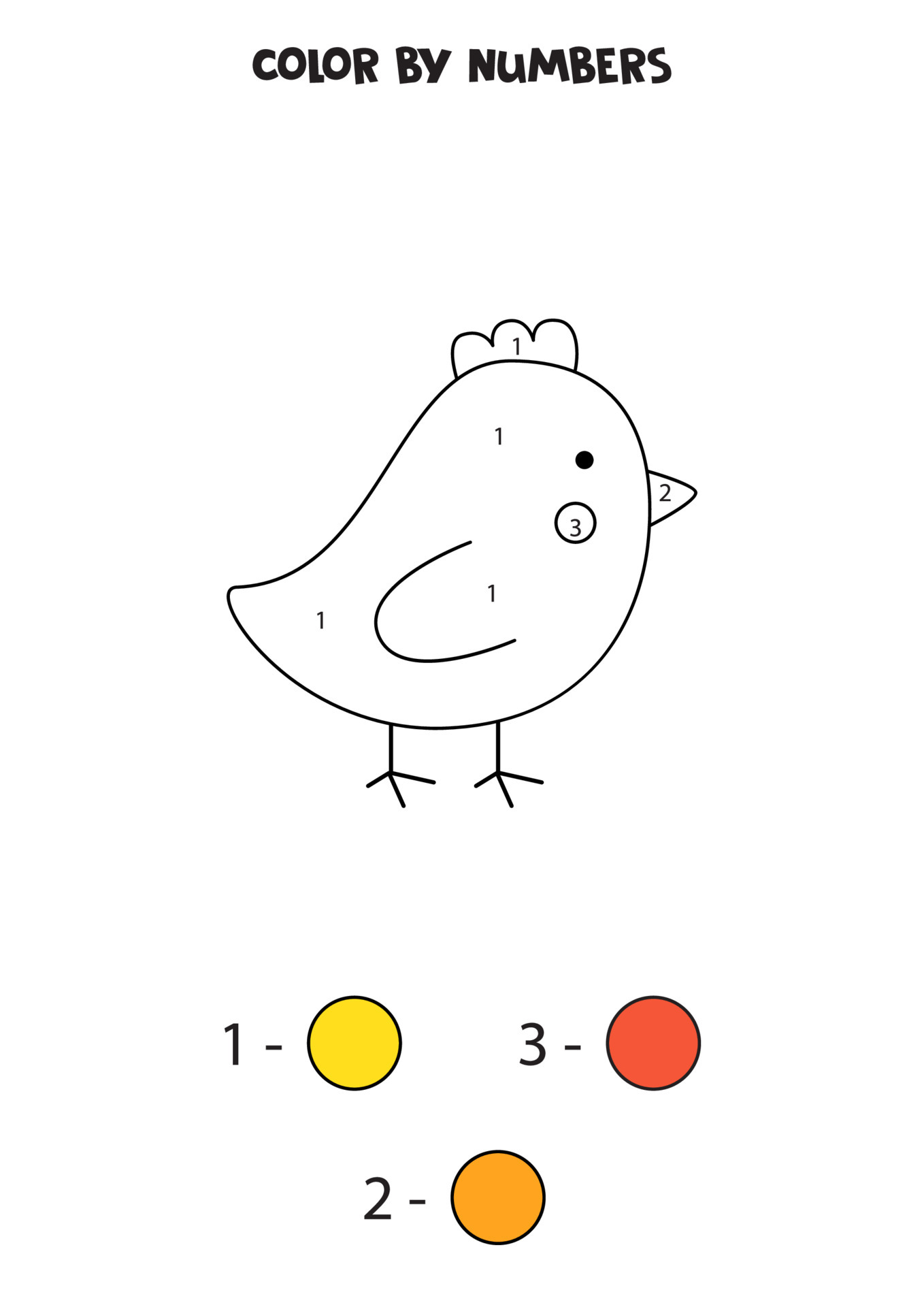 Color cute Easter chicken by numbers. Worksheet for kids. 5741407 ...