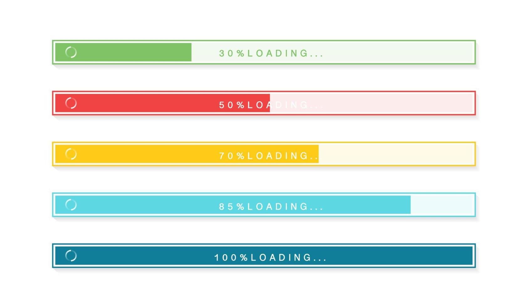Loading Bar Set With Icons Color Gradient Lines On White Backdrop Progress Visualization