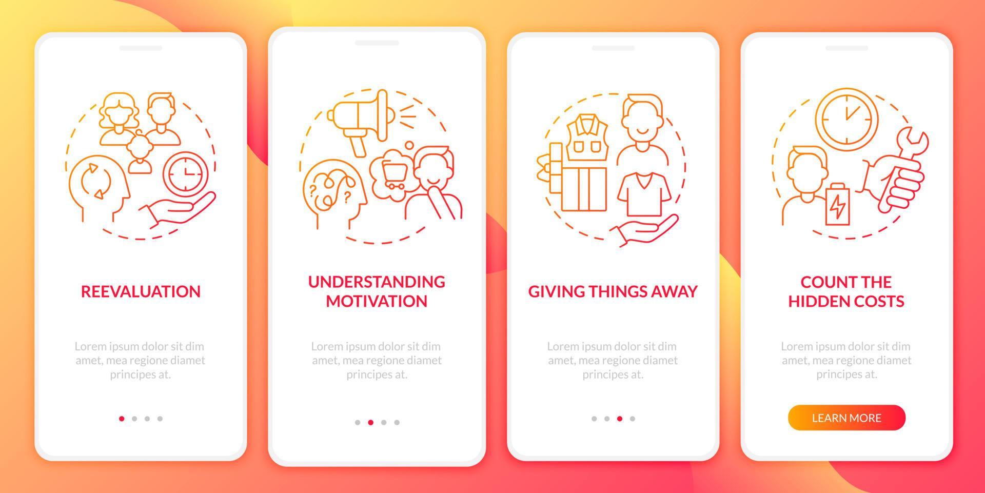 Challenging consumerism red gradient onboarding mobile app page screen ... Challenging consumerism red gradient onboarding mobile app page screen ...