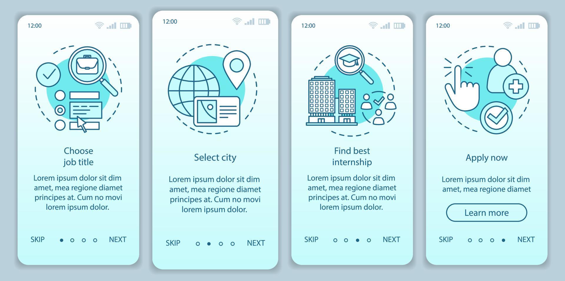 Internship program onboarding mobile app page screen vector template ...