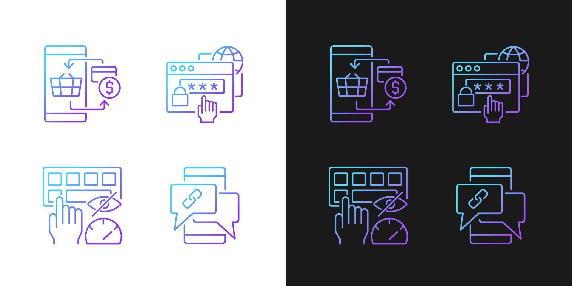 Dealing with digital technology gradient icons set for dark and light ...