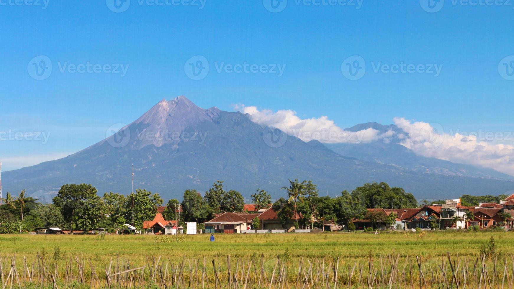 Aerial view of Mount Merapi Landscape with rice field and village in ...