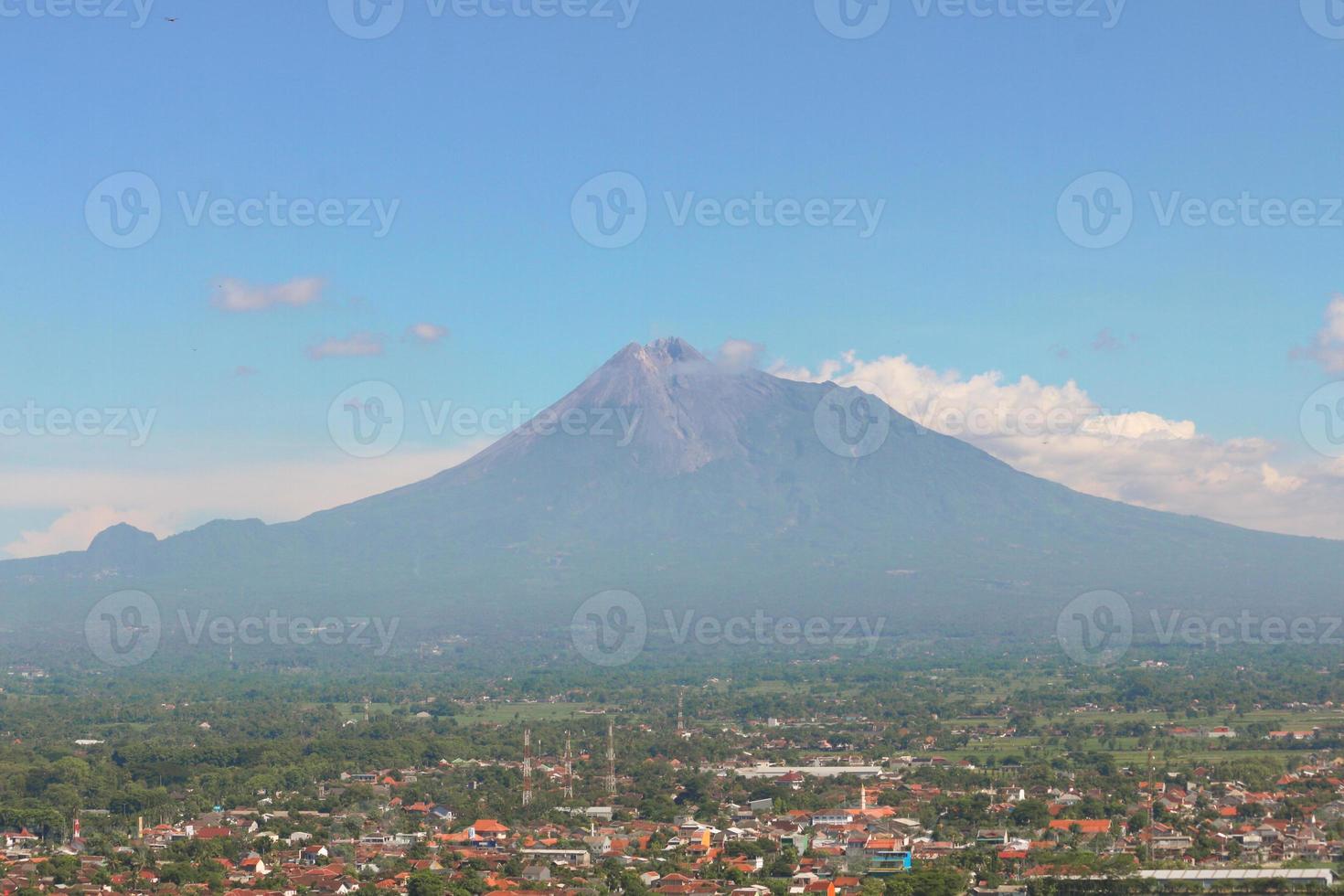 Aerial view of Mount Merapi Landscape with rice field and village in ...