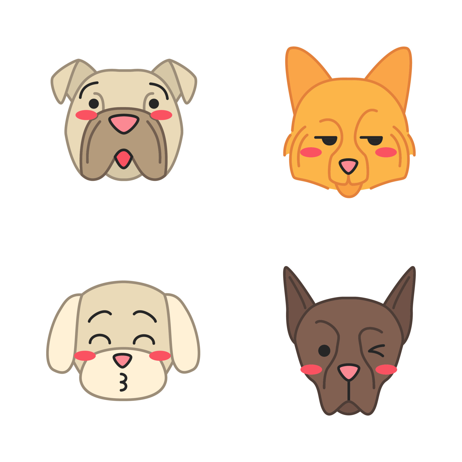 Dogs cute kawaii vector characters. Animals with smiling muzzles ...