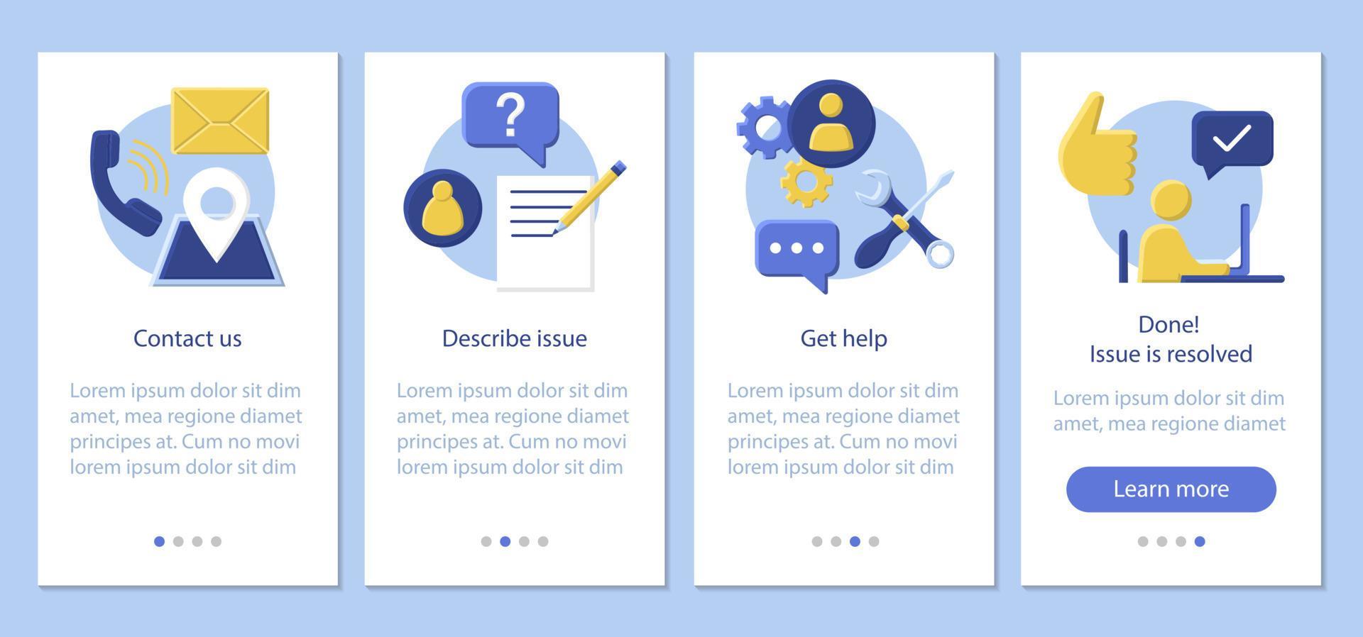 Contact us mobile app page screen vector template. Describe issue, get ...