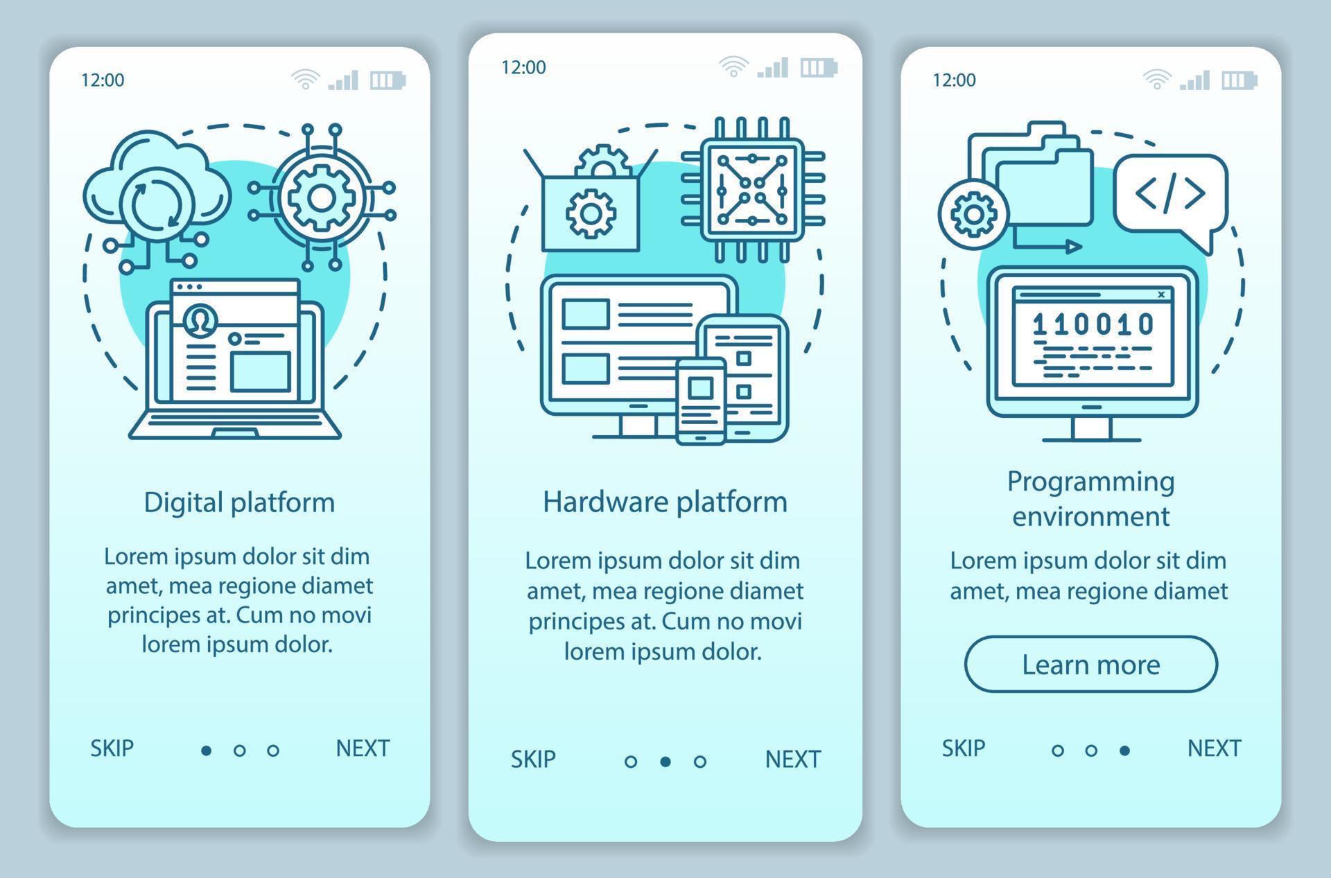 Computer technology onboarding mobile app page screen vector template ...