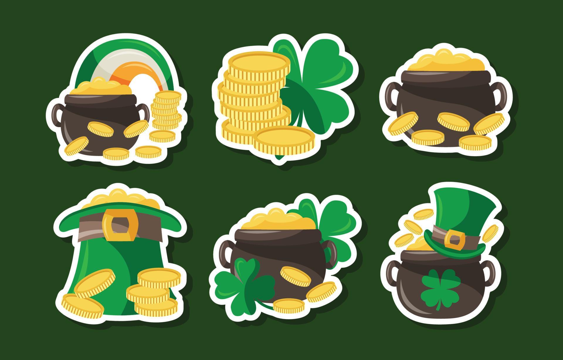 St Patrick's Day Pot of Gold Sticker Pack 5765091 Vector Art at Vecteezy