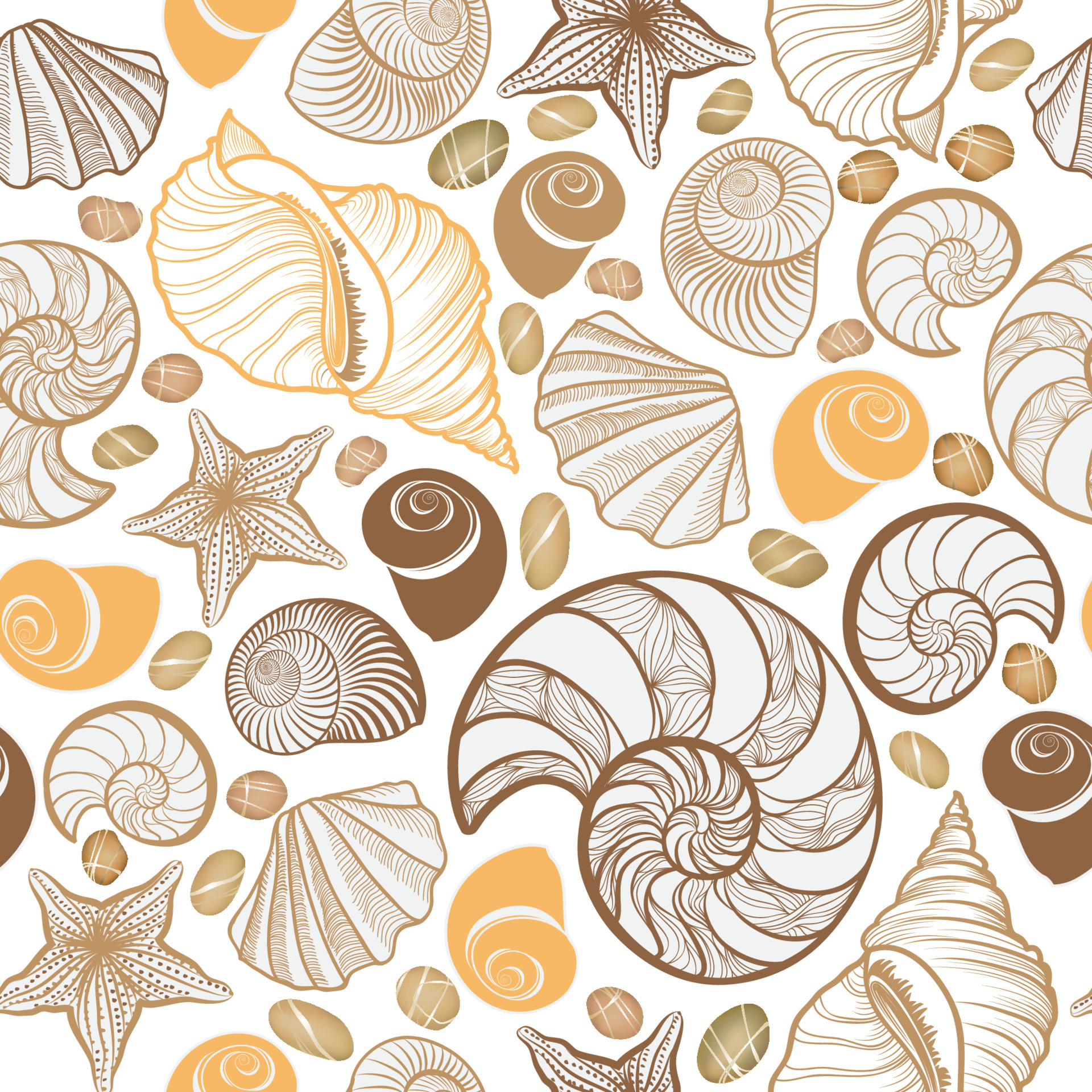 Seashell Seamless Pattern Summer Holiday Marine Background Underwater