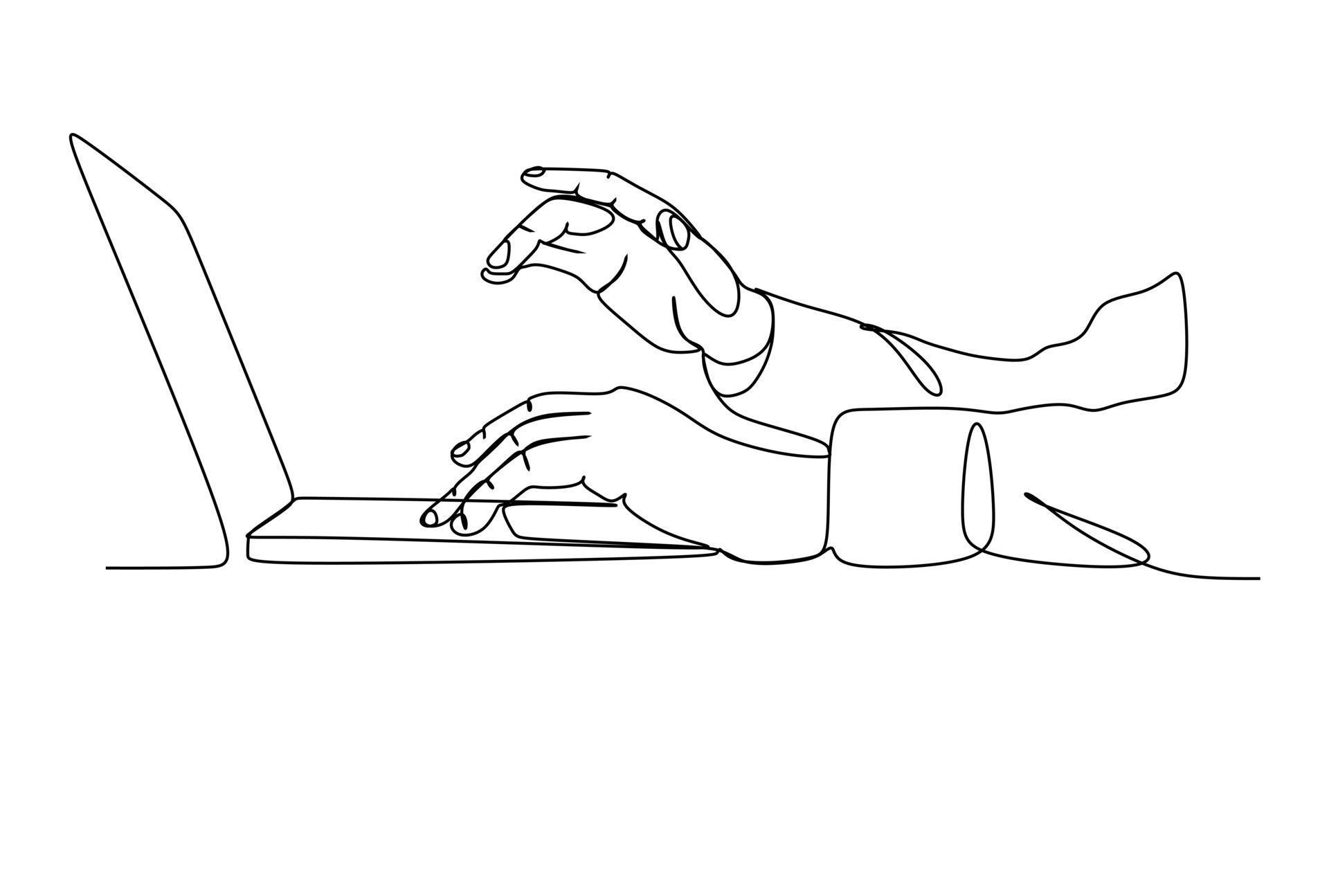 continuous line drawing of someone operating a computer. Modern ...