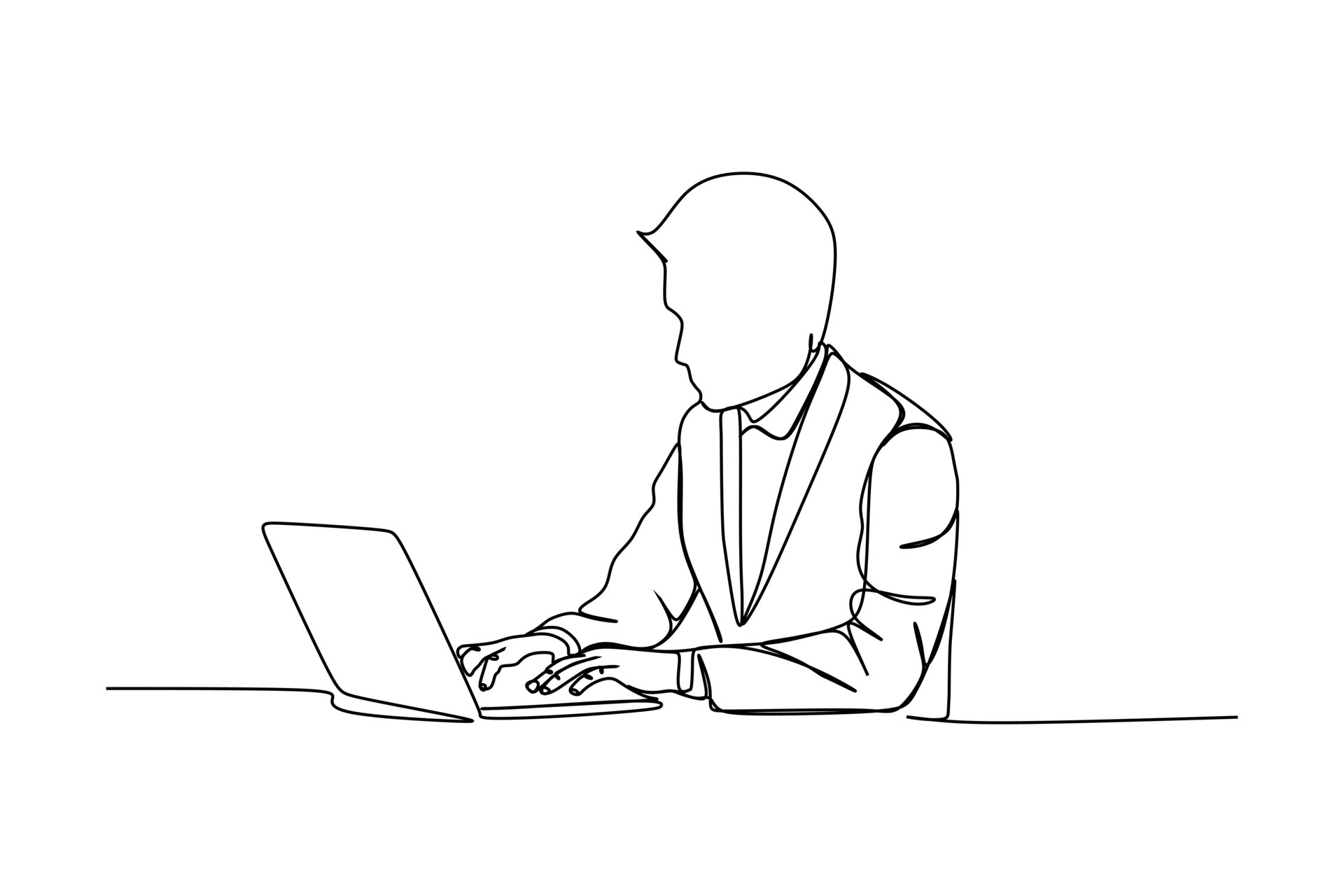 Continuous line drawing of a businessman working with computer laptop ...