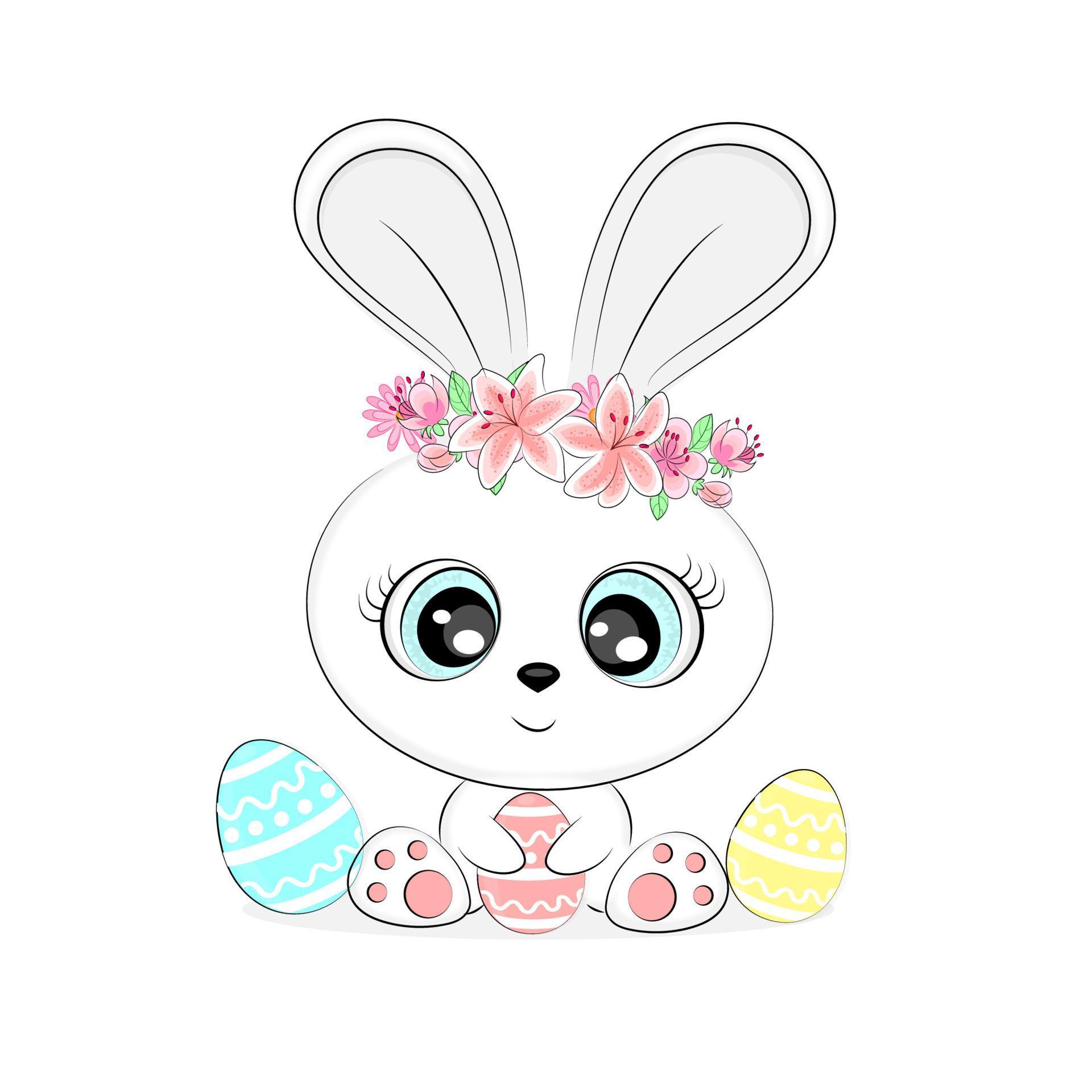 Cute Easter bunny with eggs, cute children's illustration, for card ...