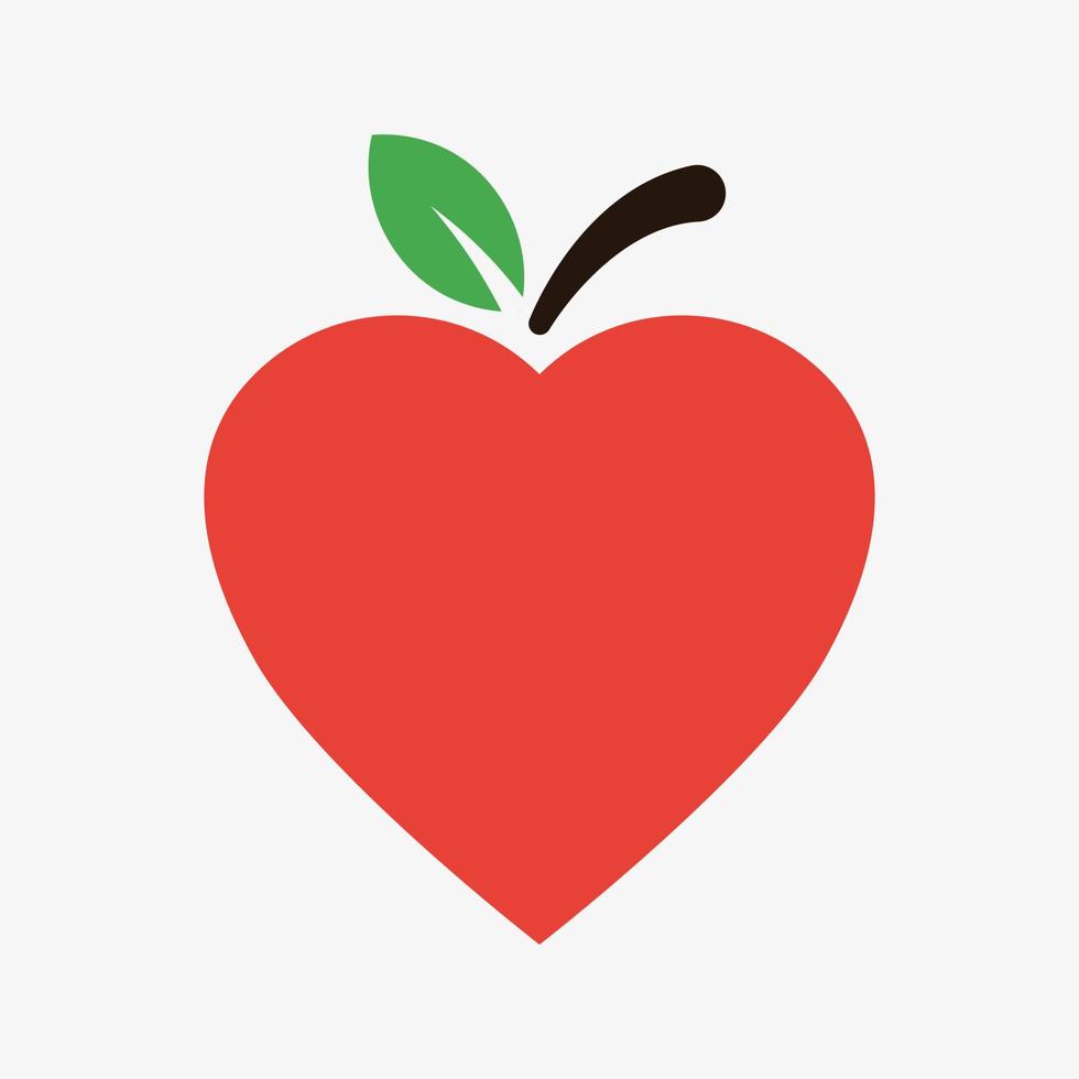 Un Icono De Vector De Manzana En Forma De Corazón Rojo Con Hoja Verde Sobre Fondo Blanco 5863162