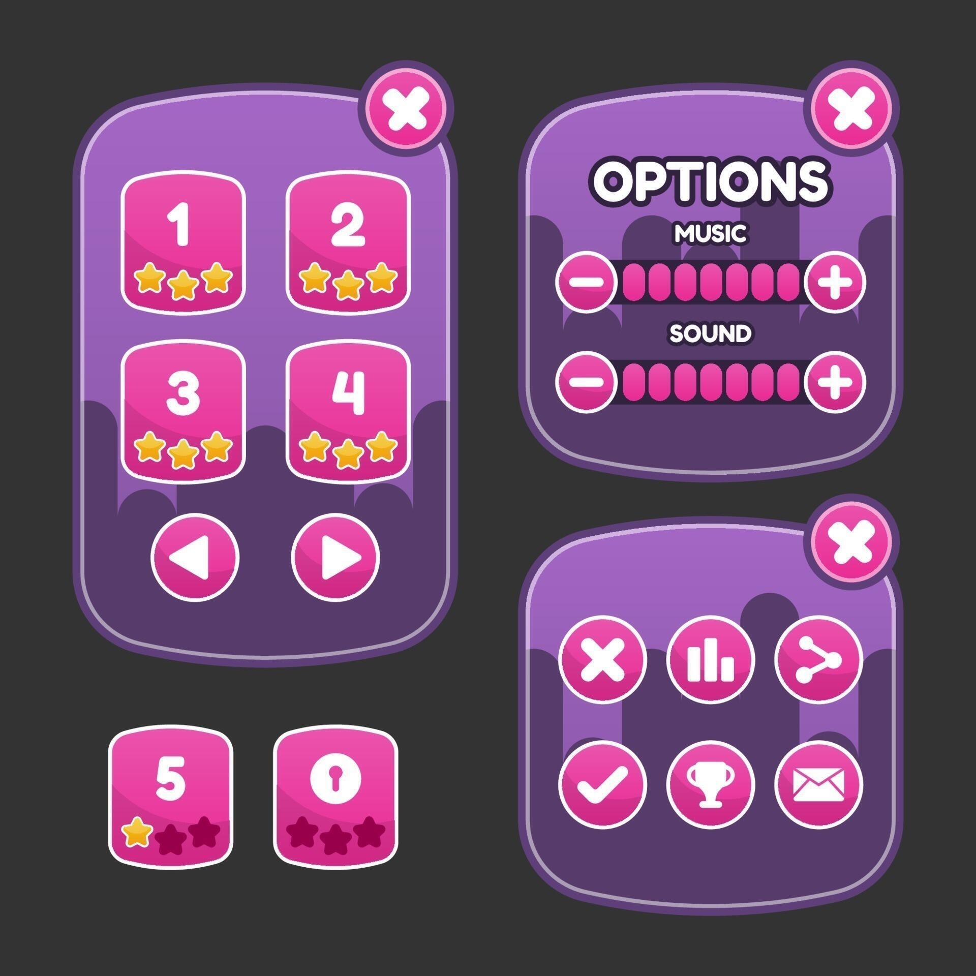 Button set designed game user interface GUI for video games, computers. 5870389 Vector Art at ...