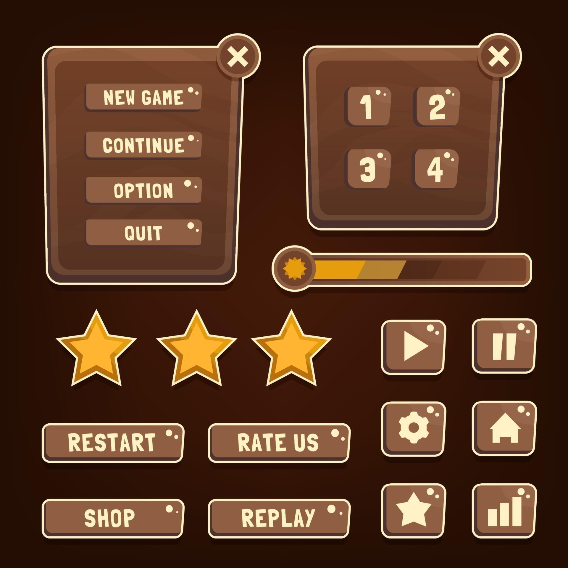 Button set designed game user interface GUI for video games, computers ...