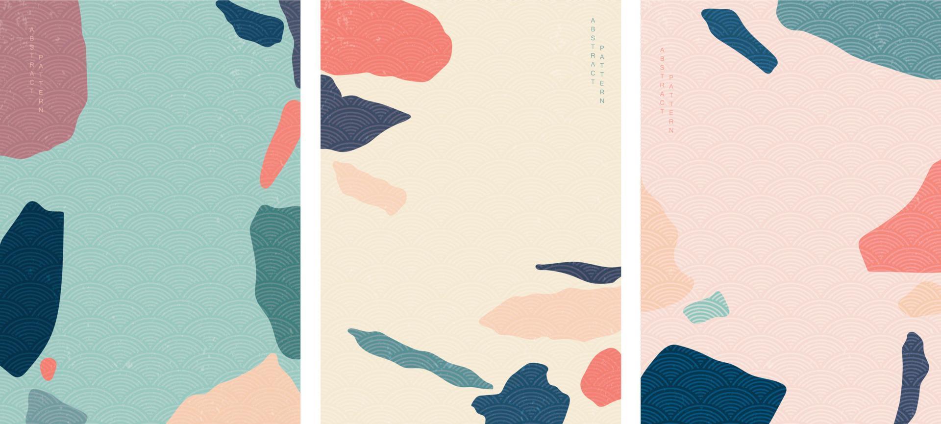 Abstract Art Background With Japanese Wave Pattern Vector Stone And Rock In Vintage Style