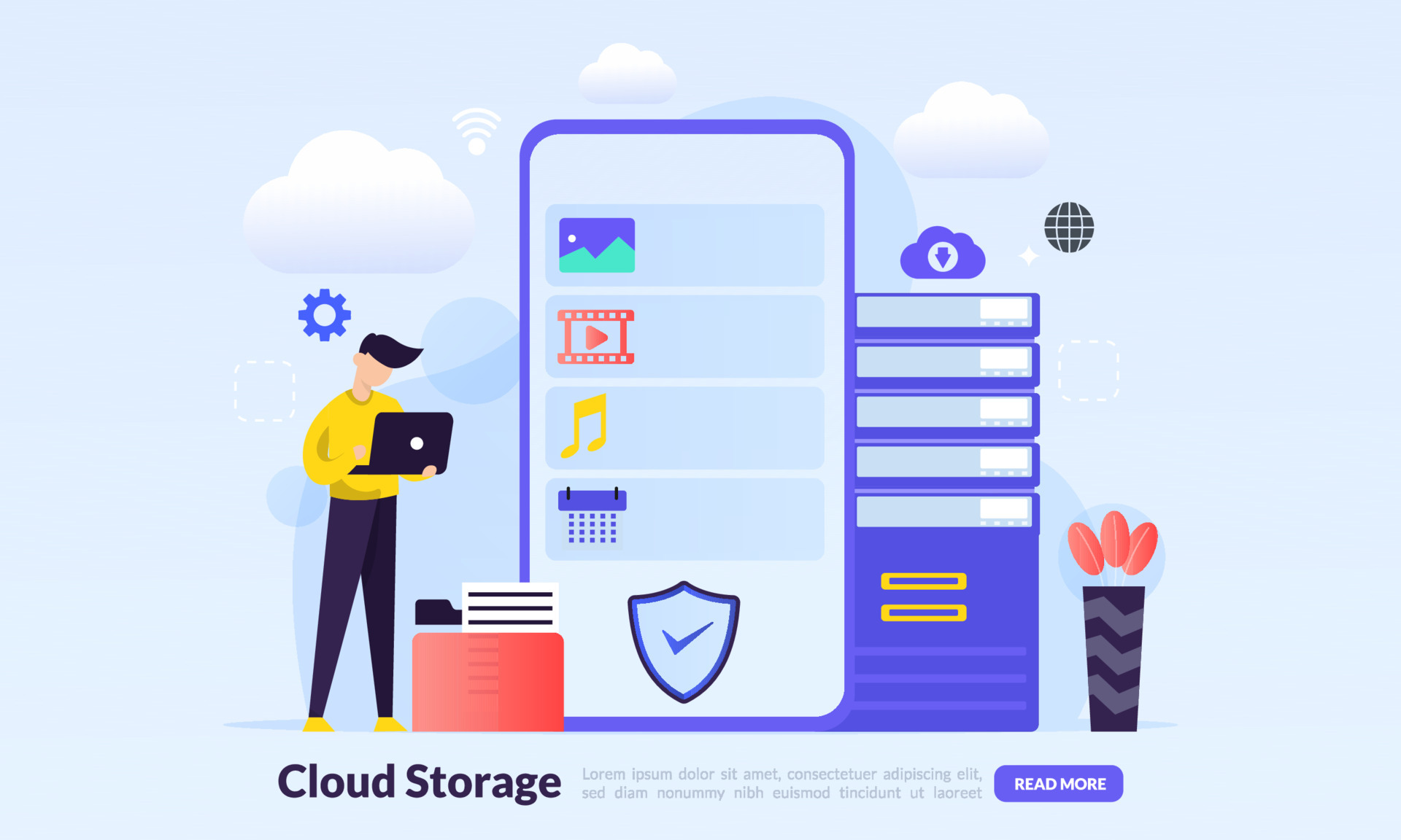 Cloud Storage Technology Concept Secure Data Upload And Download