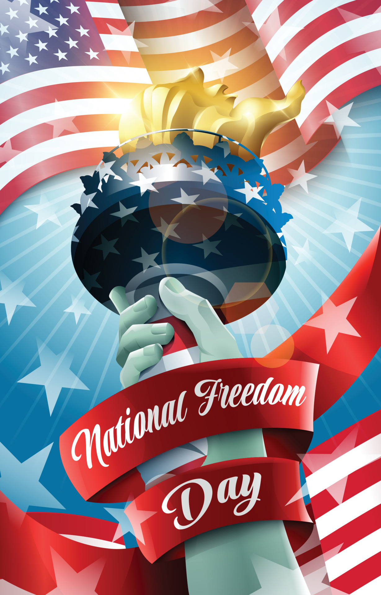 National Freedom Day Concept With Hand Of Liberty Statue Holding Torch