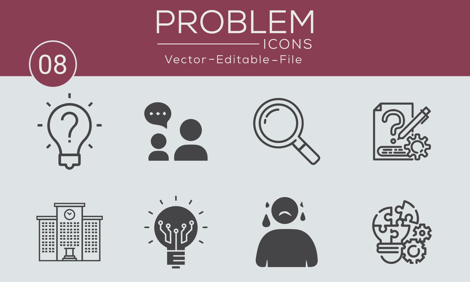 Problem Concept Icons Set Contains Such Icons Problem Solving Depression Analyze Solution
