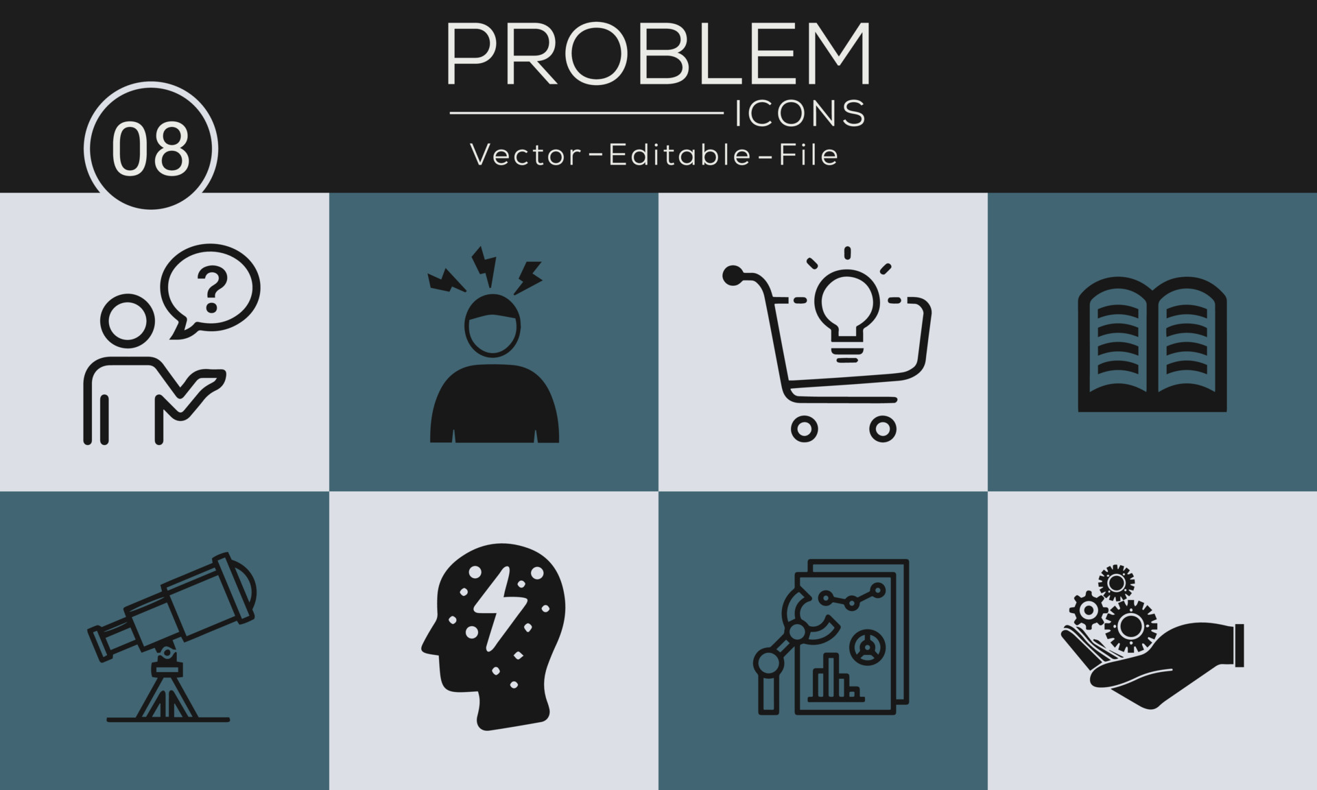Problem Concept Icons Set Contains Such Icons Problem Solving Depression Analyze Solution