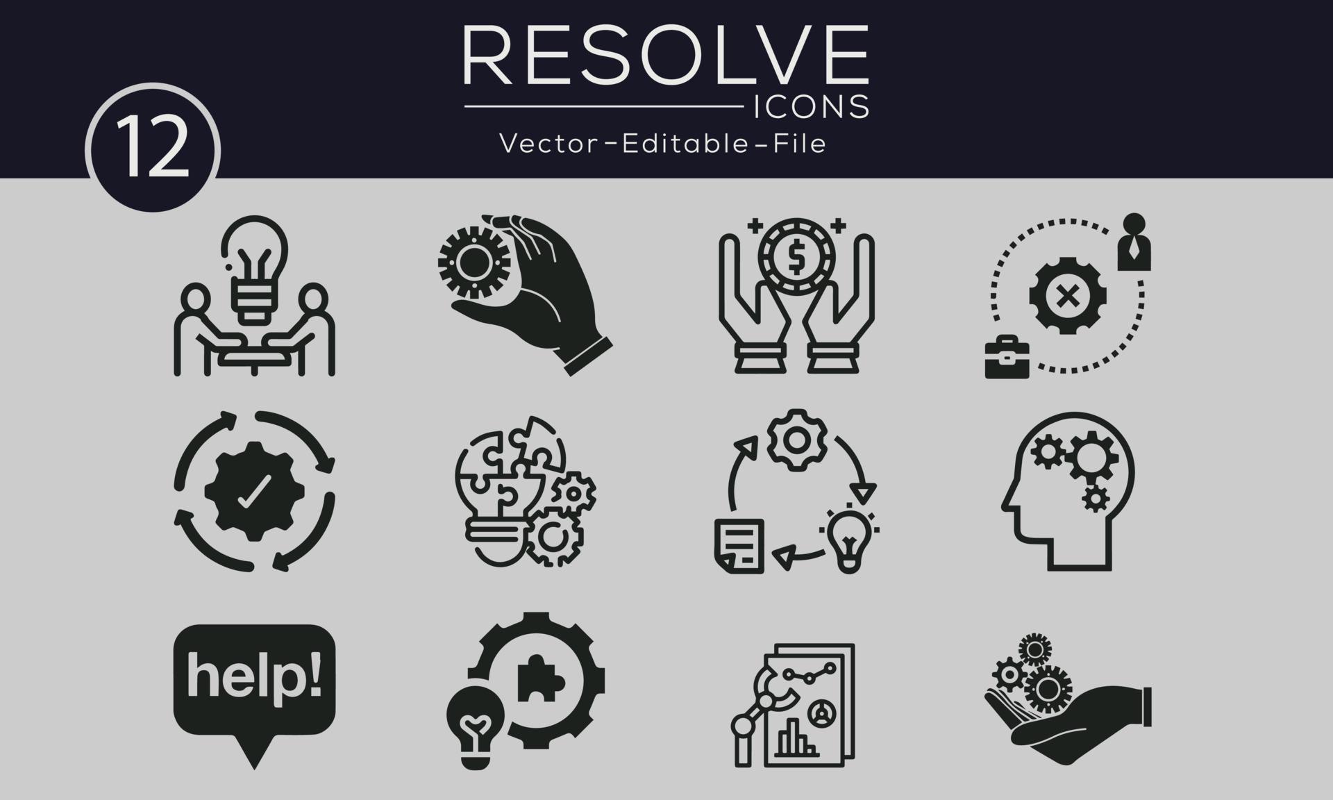 Resolve Concept Icons Set Contains Such Icons Problem Solving Depression Analyze Solution
